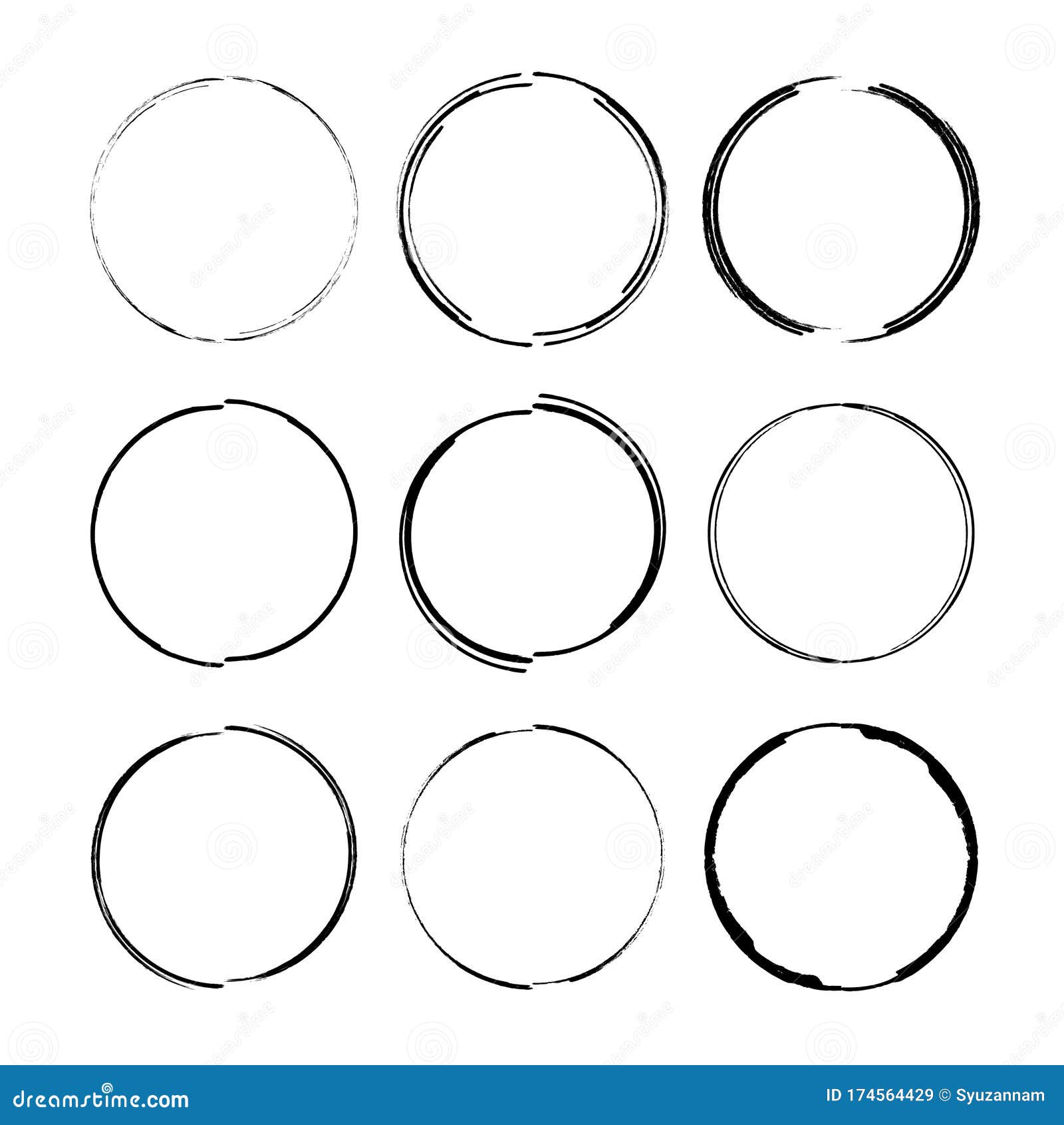 Set of Black Circle Vector Grunge Frames Stock Vector - Illustration of ...