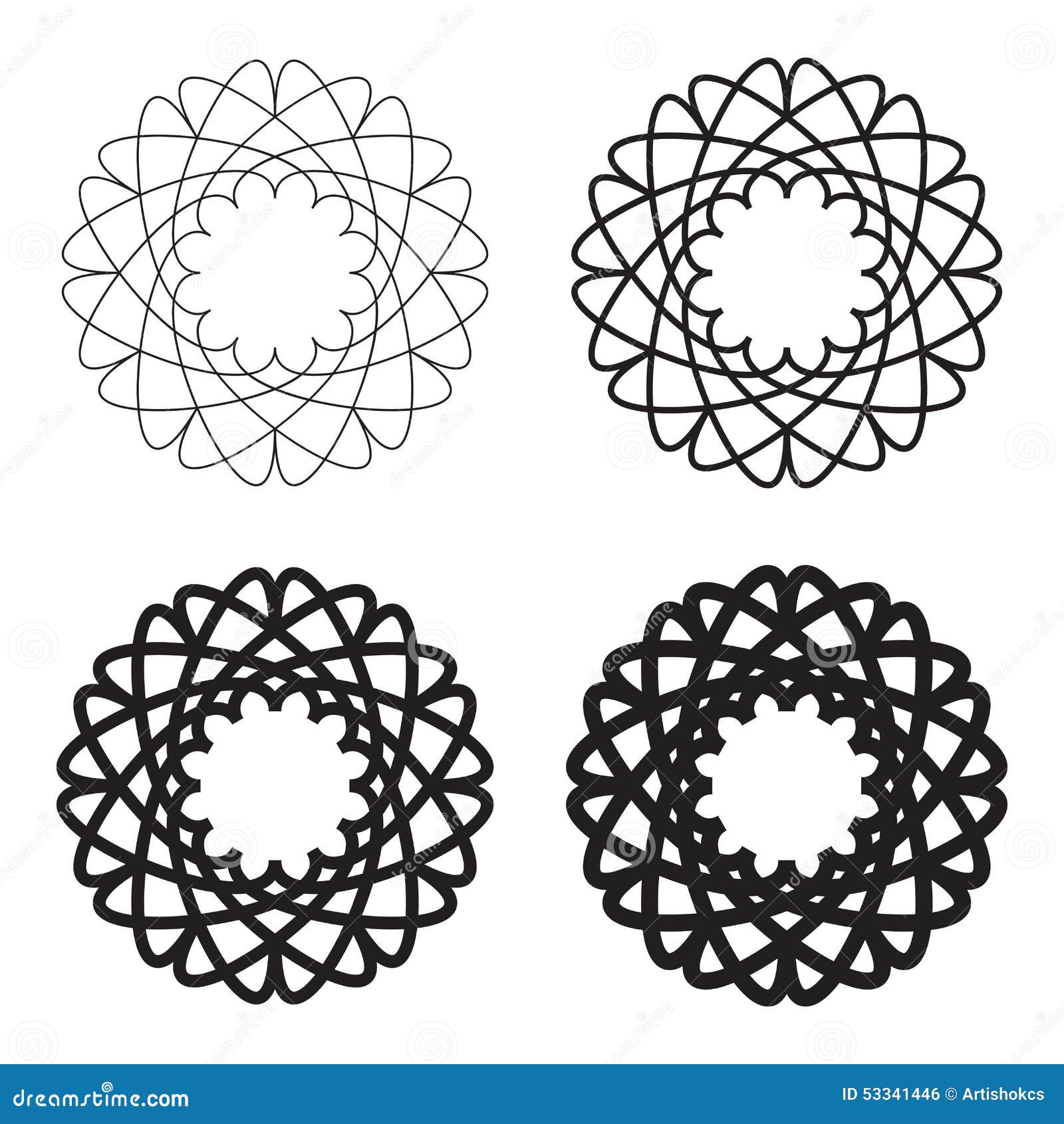 Set of Black Circular Linear Icons, Emblems Stock Vector - Illustration ...