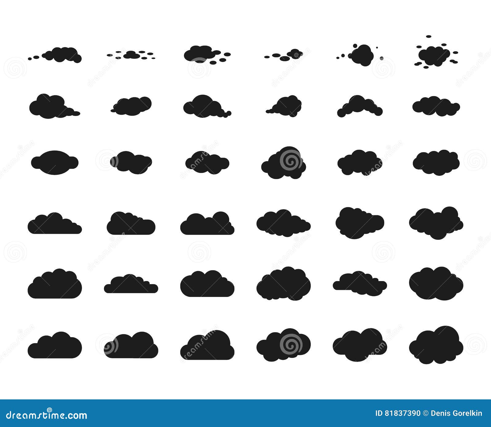 Set of black clouds. stock vector. Illustration of shape - 81837390