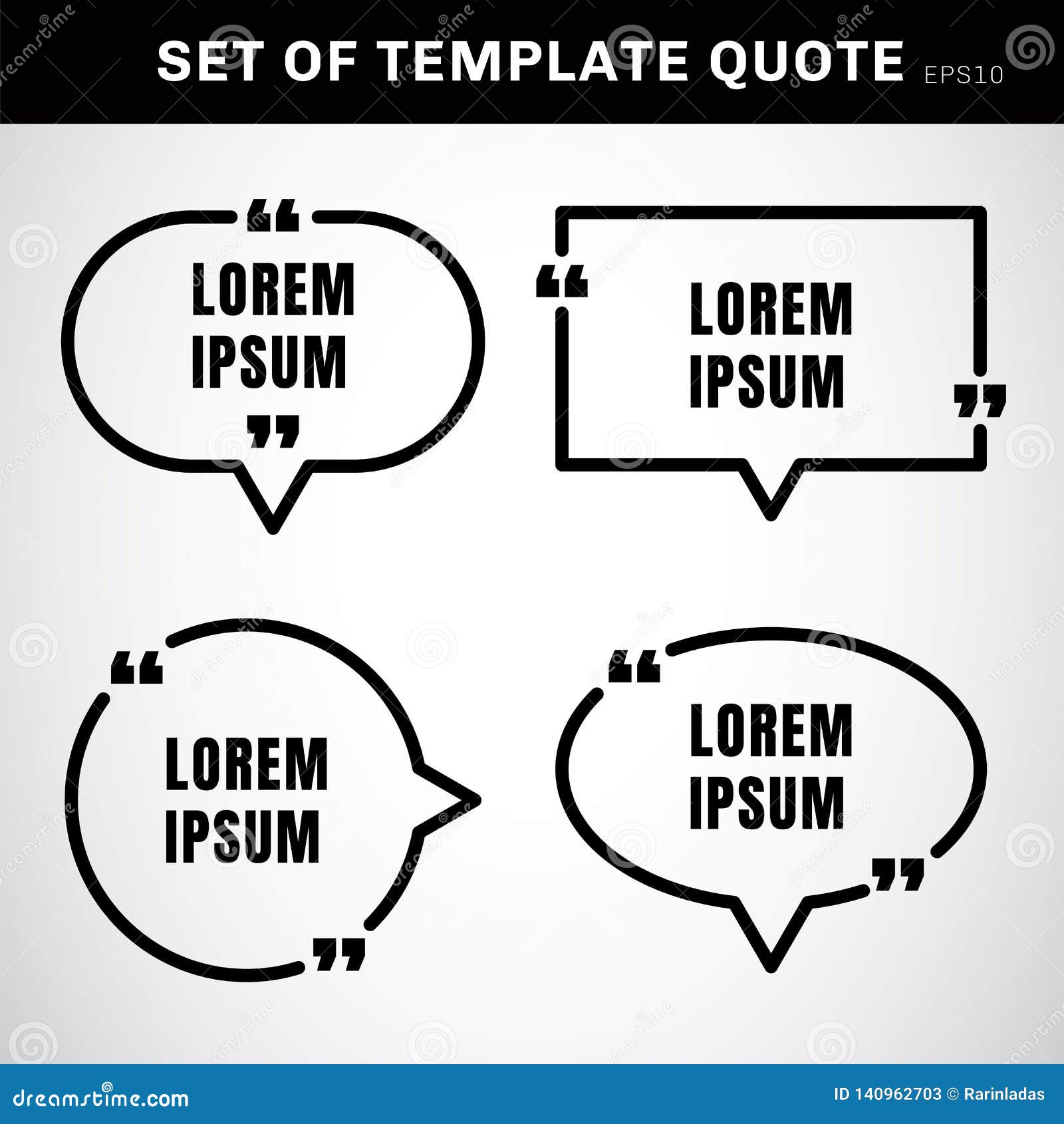 Set Of Black Color Quote Speech Bubble On White Background. Message ...