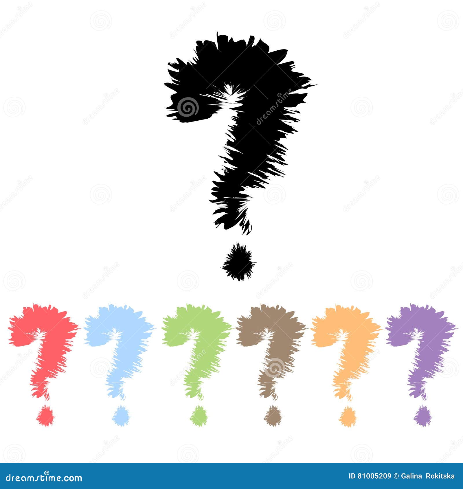 Set of Black and Colour Art Question Mark Sign Icon, Illustration. Flat ...
