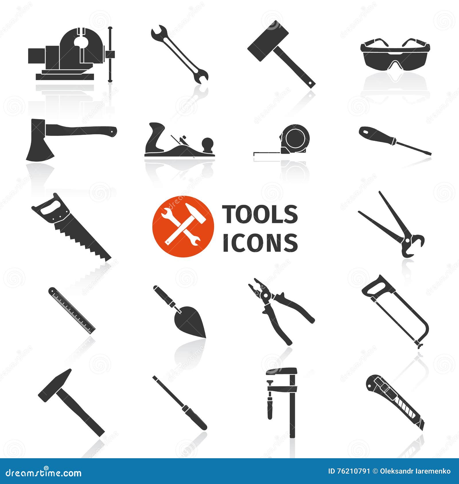 Set of Black Construction Tools Icons for Working. Stock Vector ...