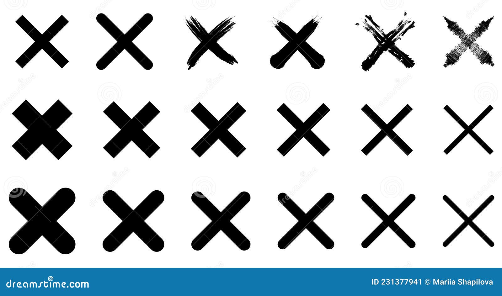 Set of Black Cross X Vector Icons Stock Vector - Illustration of ...