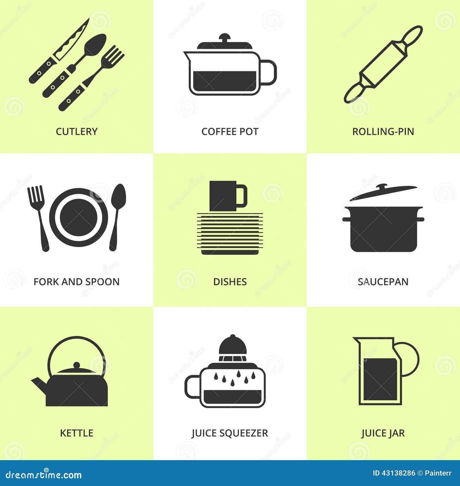 Set of Black Cutlery and Dishes Icons. Stock Illustration ...