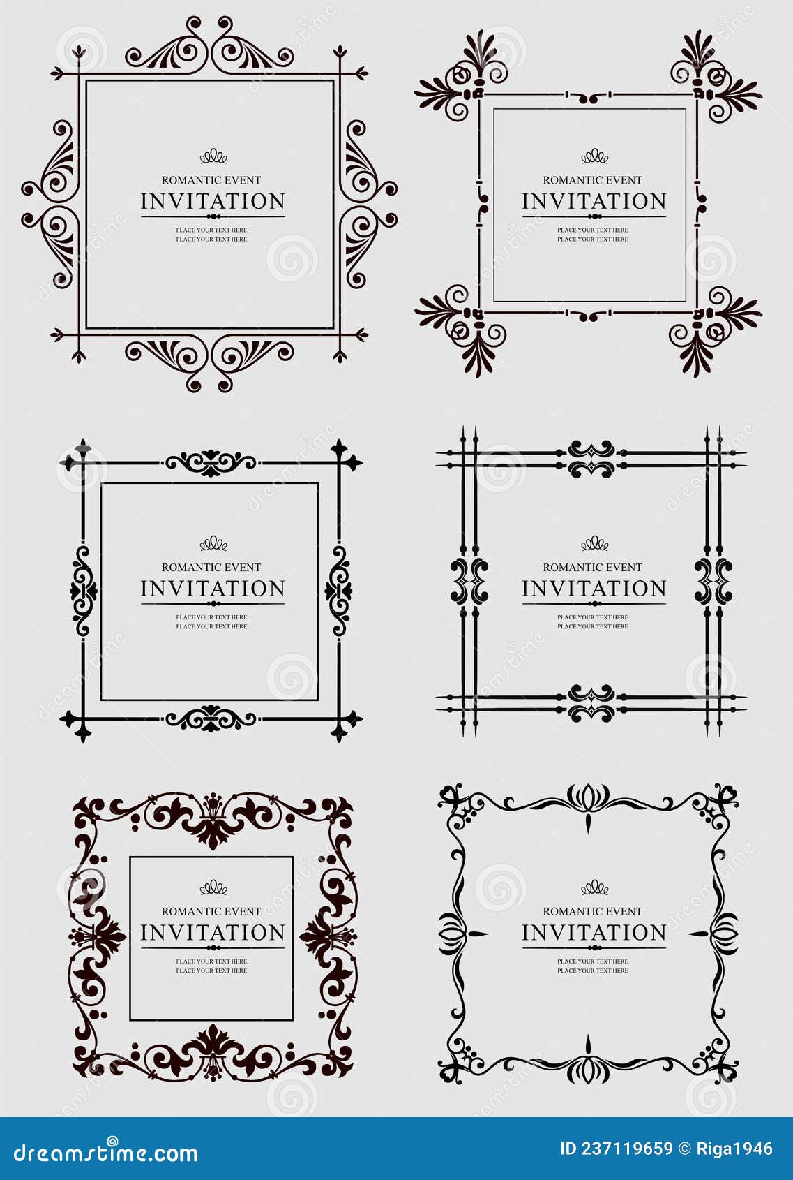 Set of Black Decorative Frames. Can Be Used As Invitation Card Stock ...