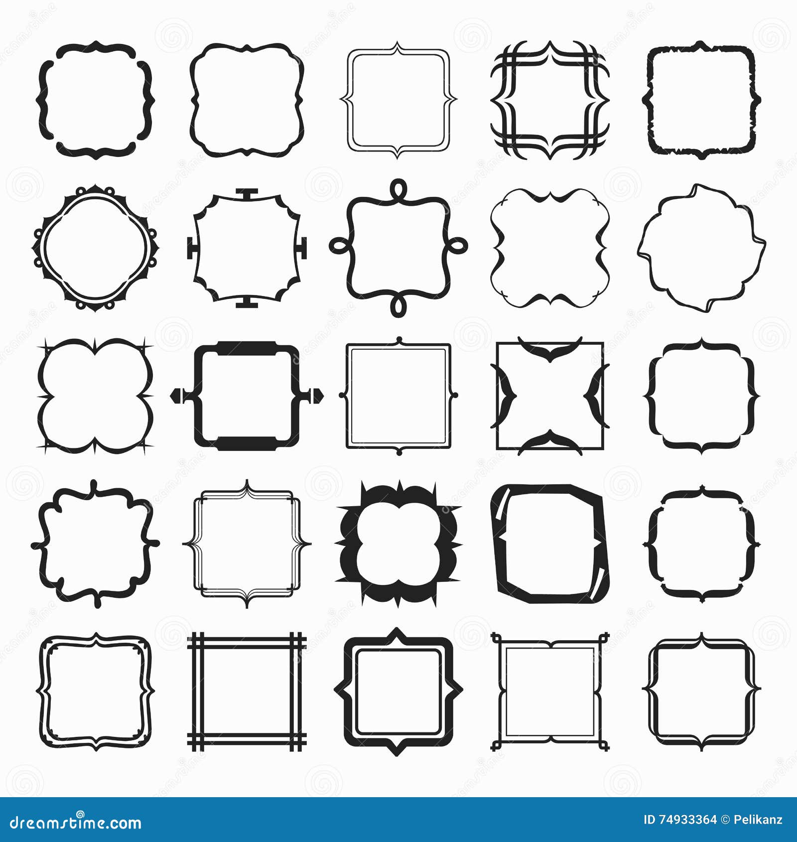 Set of Black Different Styles Line Emblems and Frames Design Elements ...