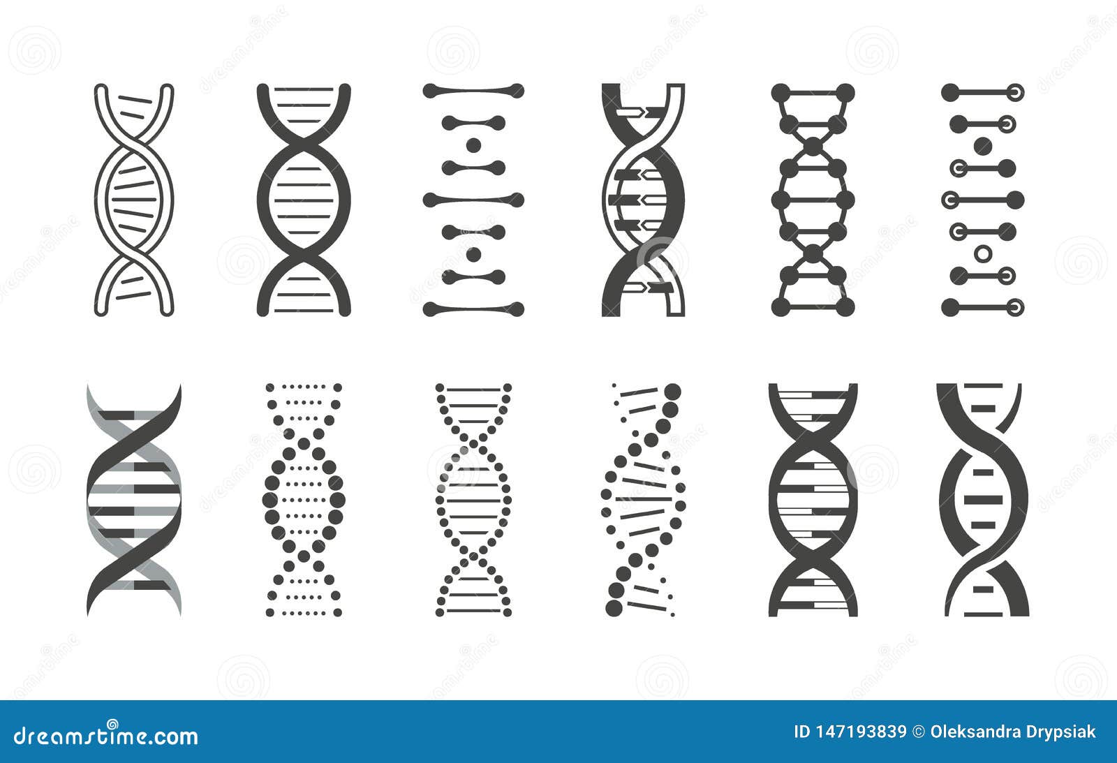 Set of Black DNA Helix Symbols on White Background. Stock Vector ...