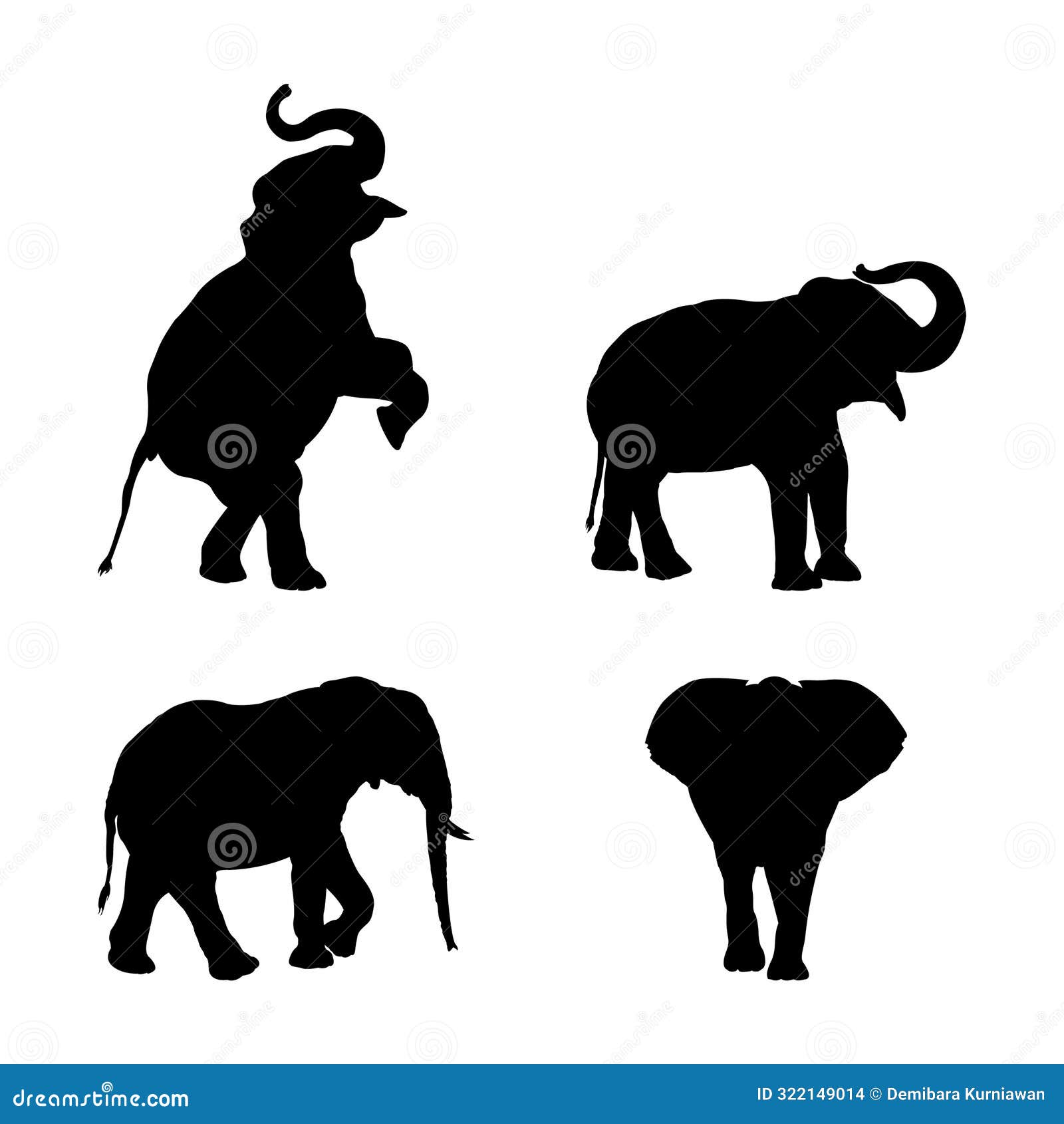 Set of Black Elephant Silhouettes Stock Vector - Illustration of tattoo ...