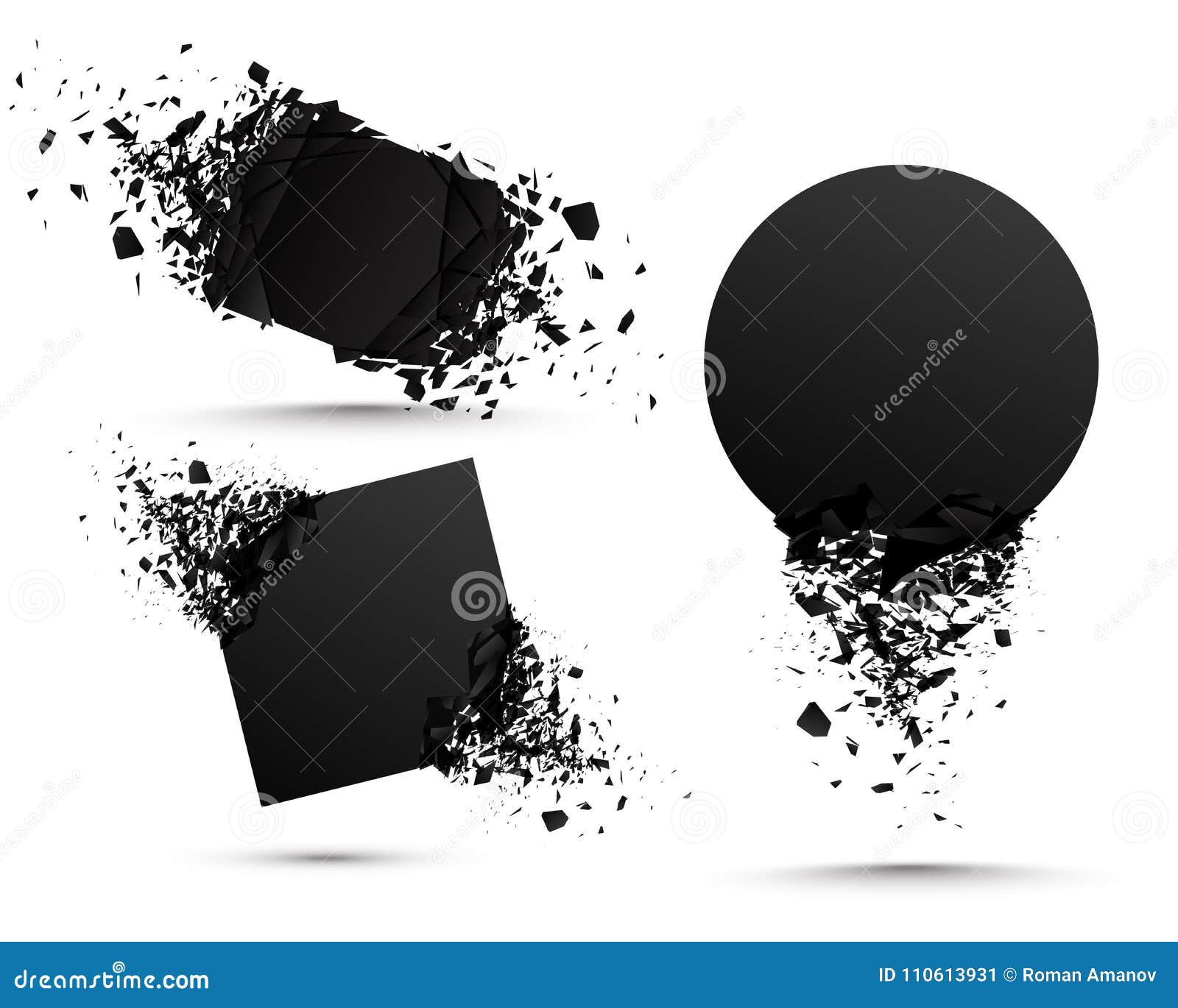Set of Black Explosion Banners. Square and Circle Destruction Shapes ...