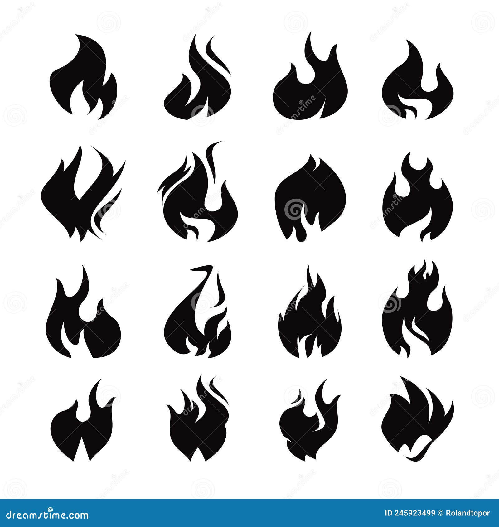 Set of black fire icon stock illustration. Illustration of power ...