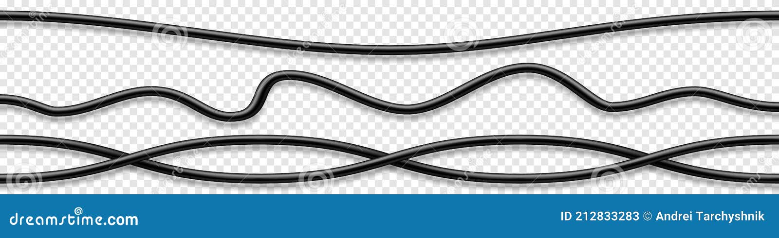 Set of Black Flexible Cables with Shadow. Electrical Wire. Realistic ...