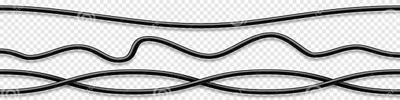Set of Black Flexible Cables with Shadow. Electrical Wire. Realistic ...