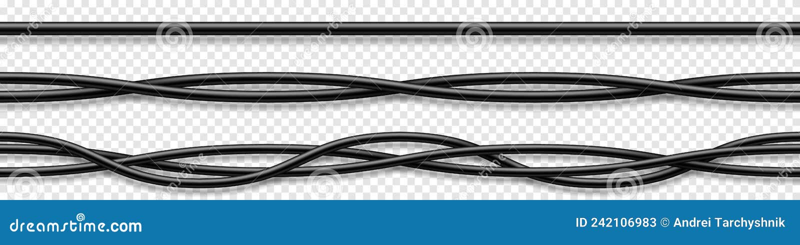 Set of Black Flexible Cables with Shadow. Electrical Wire. Realistic ...