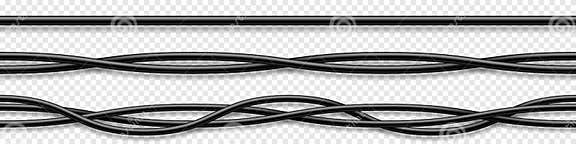 Set of Black Flexible Cables with Shadow. Electrical Wire. Realistic ...