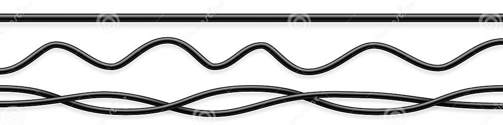 Set of Black Flexible Cables with Shadow. Electrical Wire. Realistic ...
