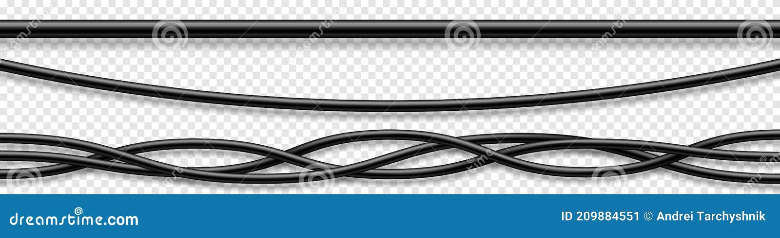Set of Black Flexible Cables with Shadow. Electrical Wire. Realistic ...