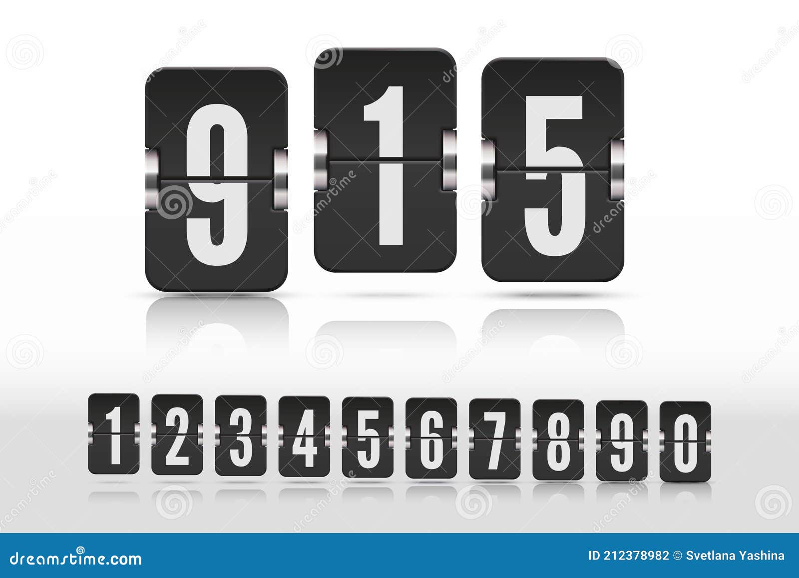 Set Of Flip Floating Numbers On A Mechanical Scoreboard With Reflection ...