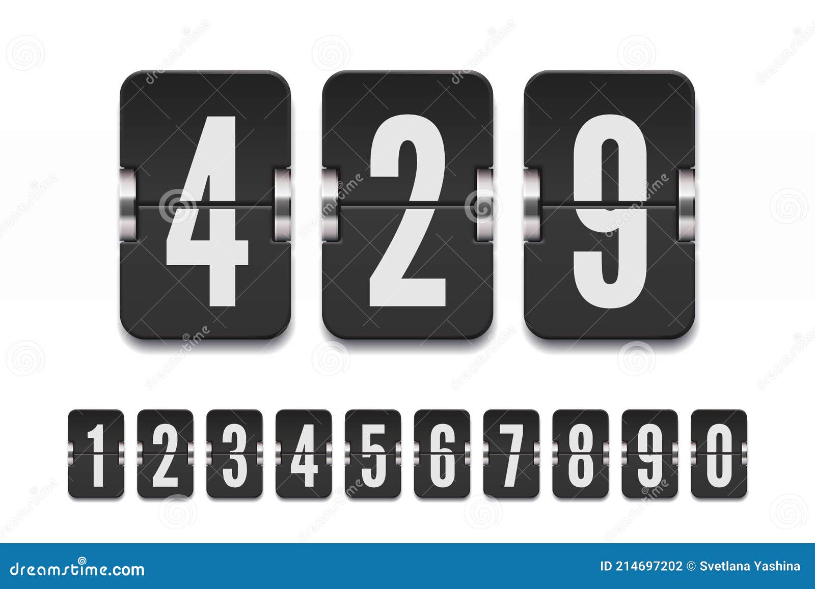 Set Of Black Flip Numbers On A Mechanical Scoreboard With Shadows ...