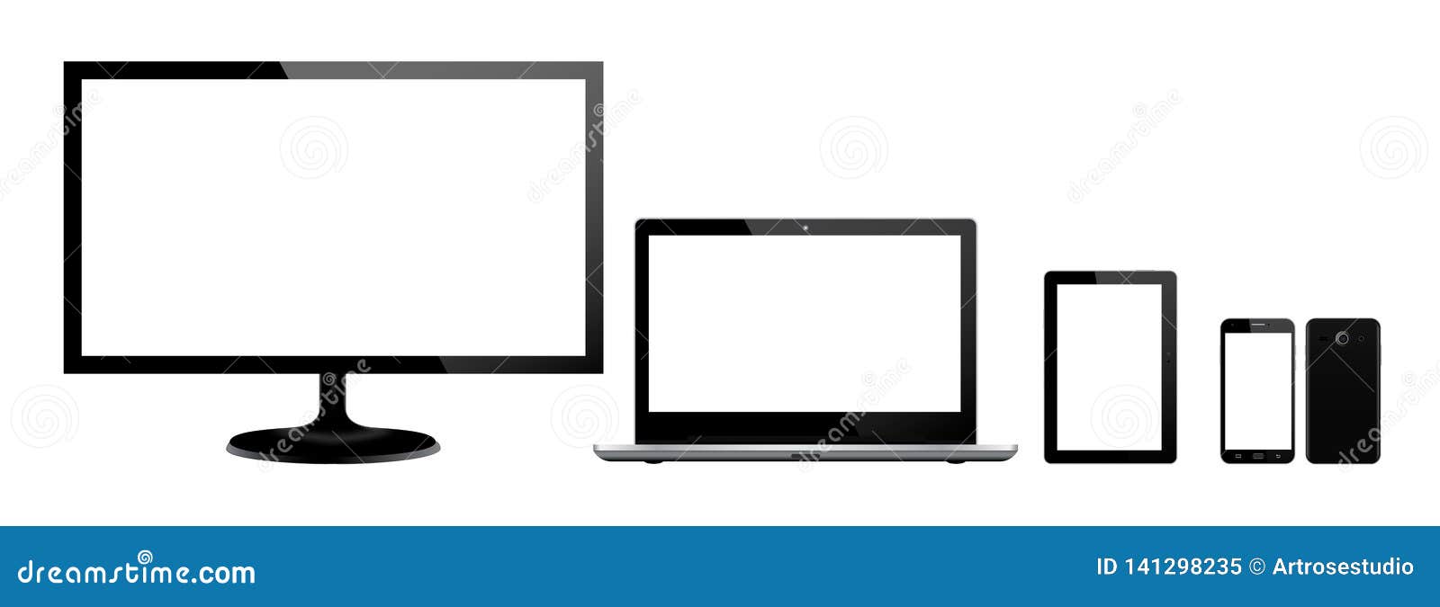 Set of Black Gadgets and Computer Devices in Front Side Stock Vector ...