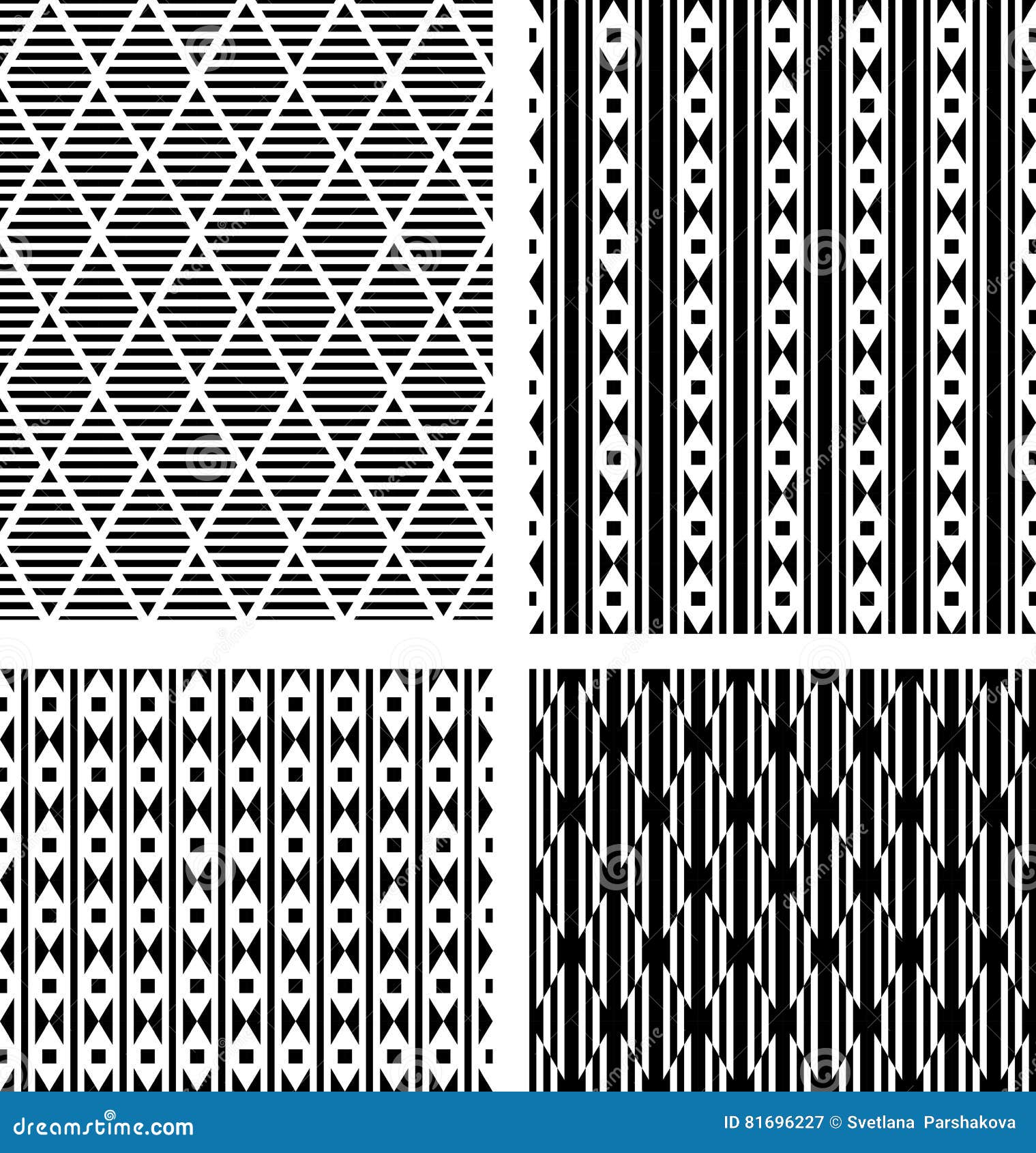 Set of Black Geometric Seamless Patterns. Stock Vector - Illustration ...