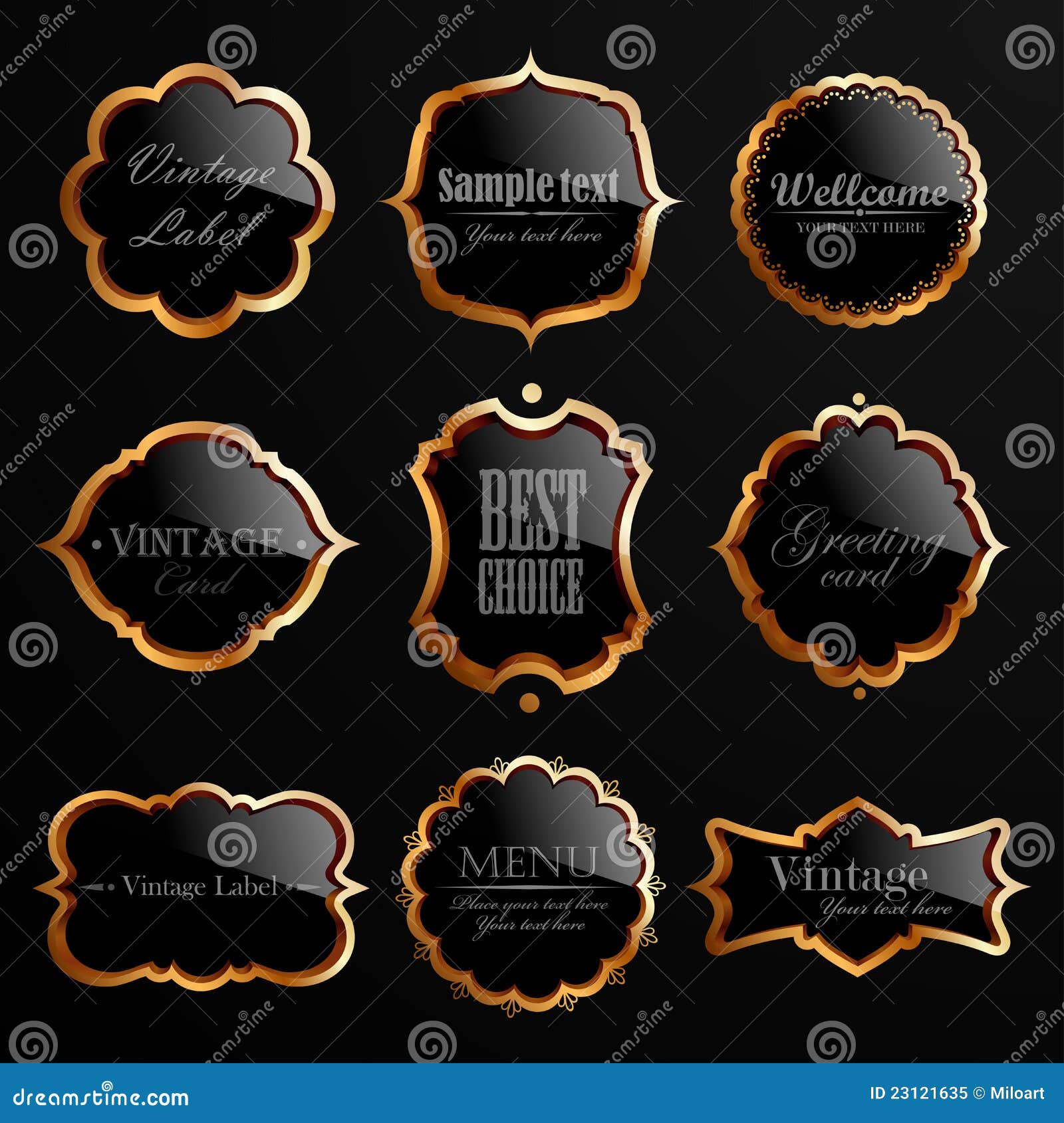 Set of black gold labels. stock vector. Illustration of food - 23121635