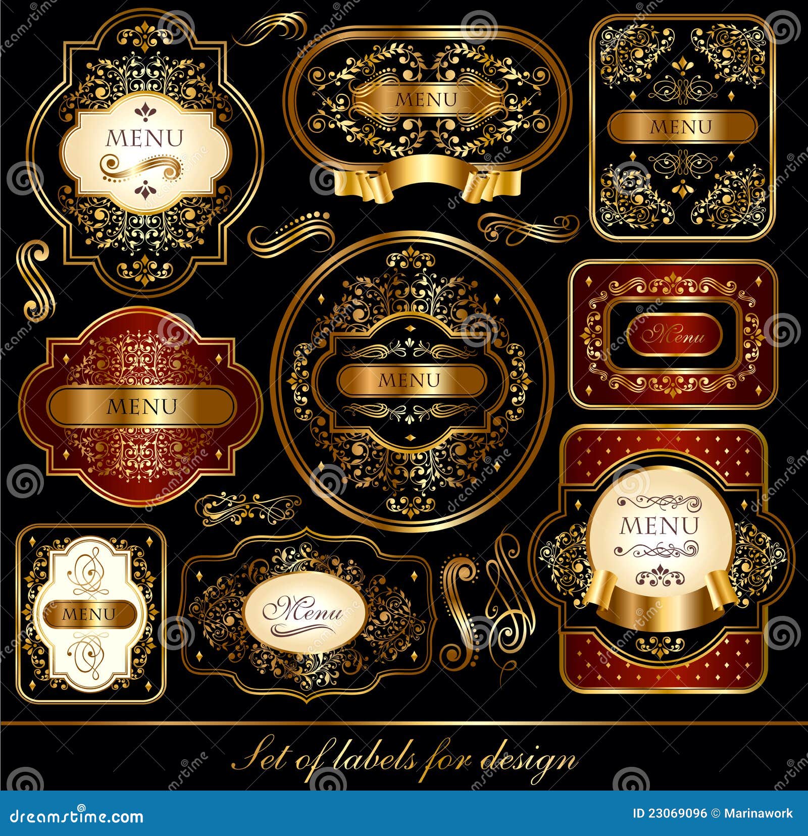 Set of black-golden labels stock vector. Illustration of decor - 23069096 Set of black-golden labels stock vector. Illustration of decor - 23069096