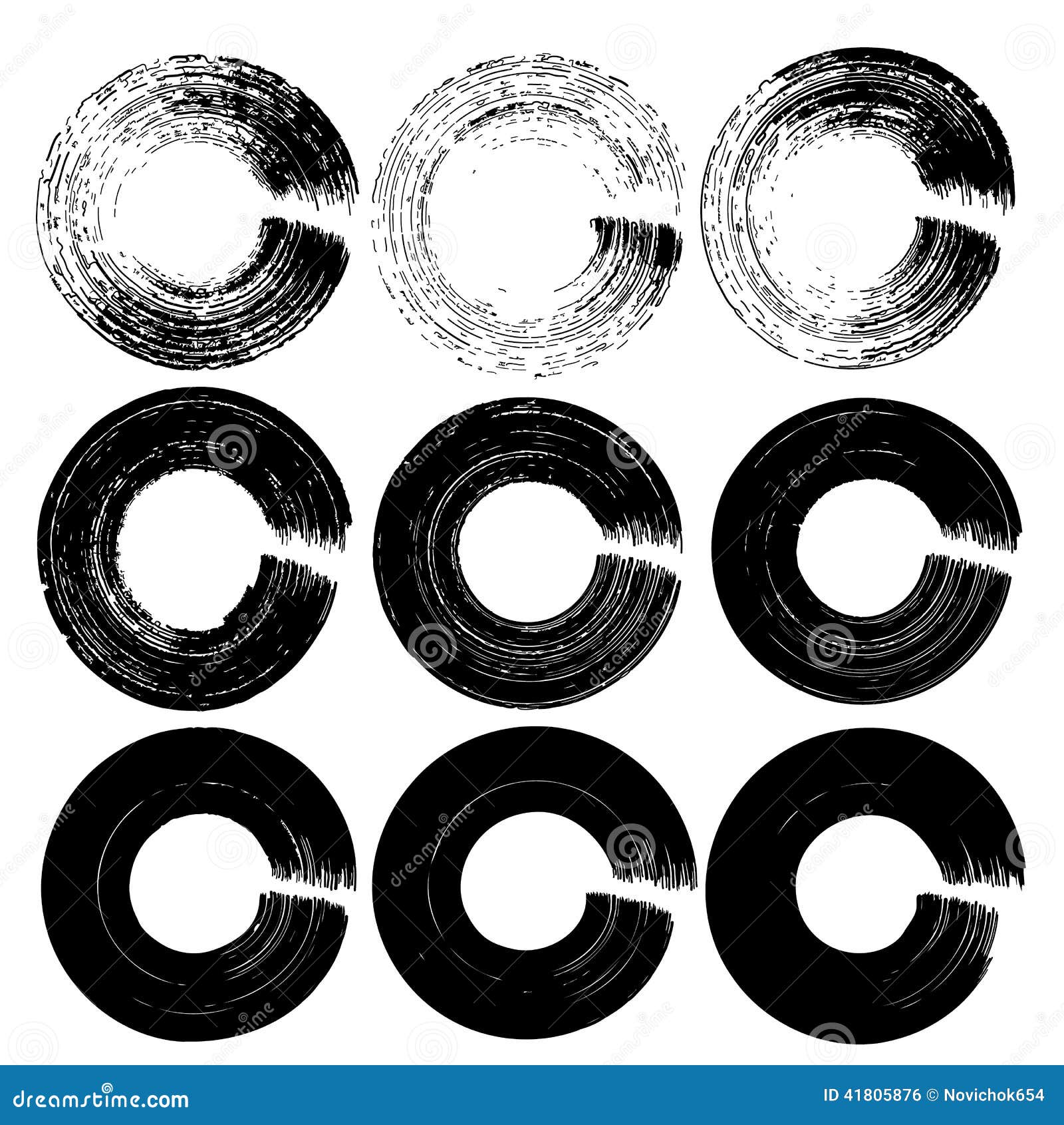 Set of Black Grunge Ink Circles Stock Vector - Illustration of stroke ...