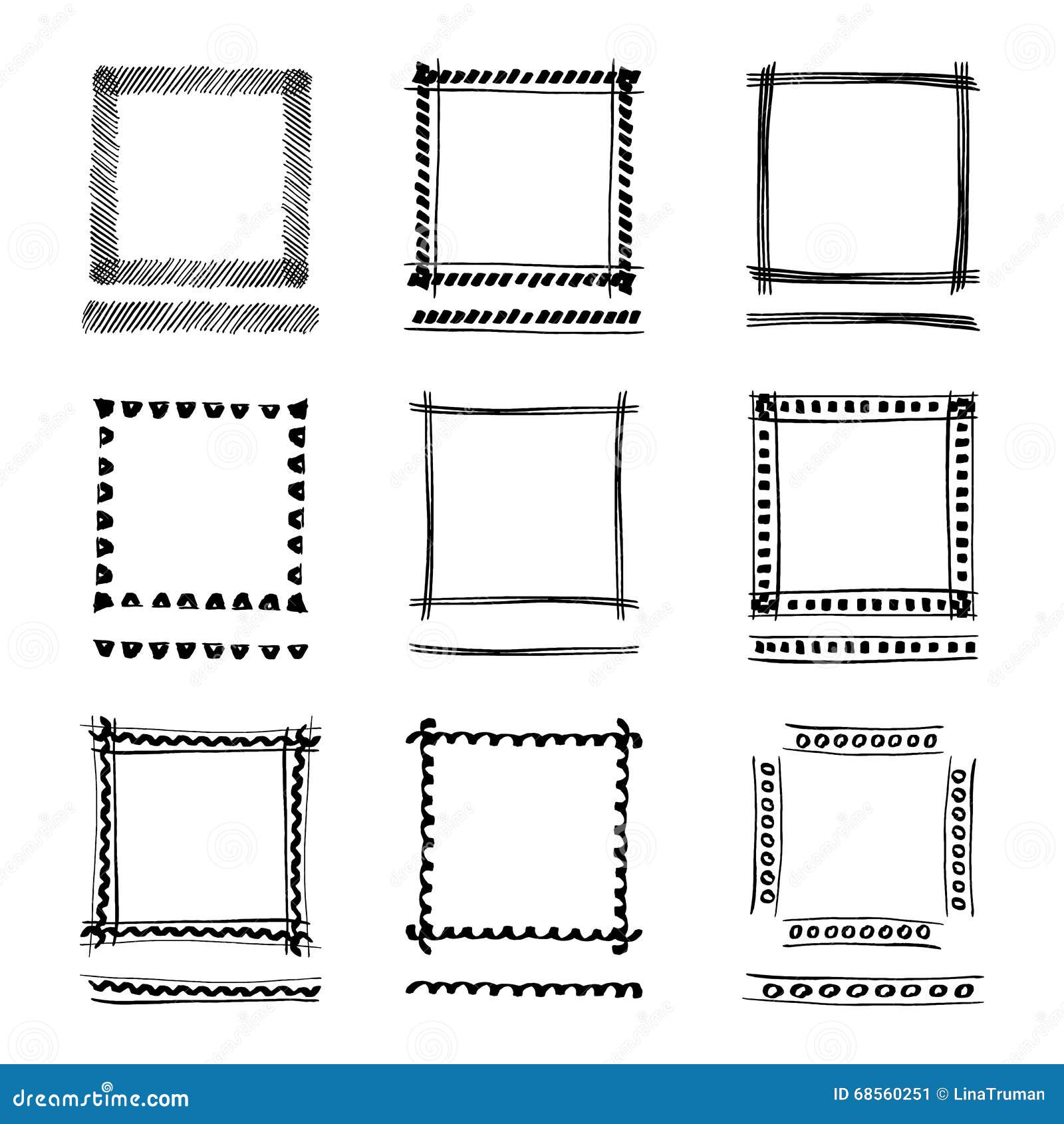 Set of Black Grunge Ink Frames. Abstract Artistic Hand Painted Stock ...