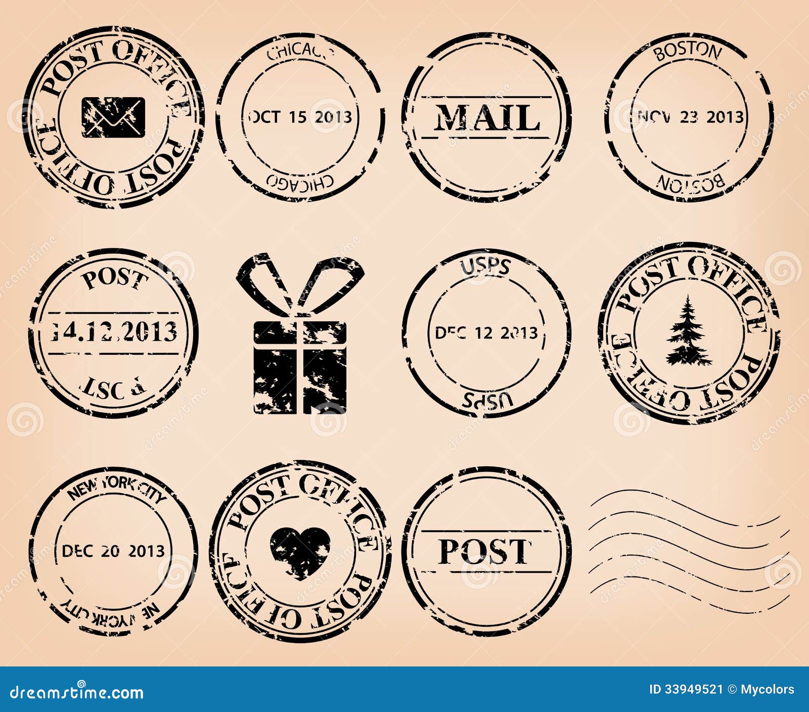 Set - Black Grungy Post Stamps - Vector Stock Vector - Illustration of ...