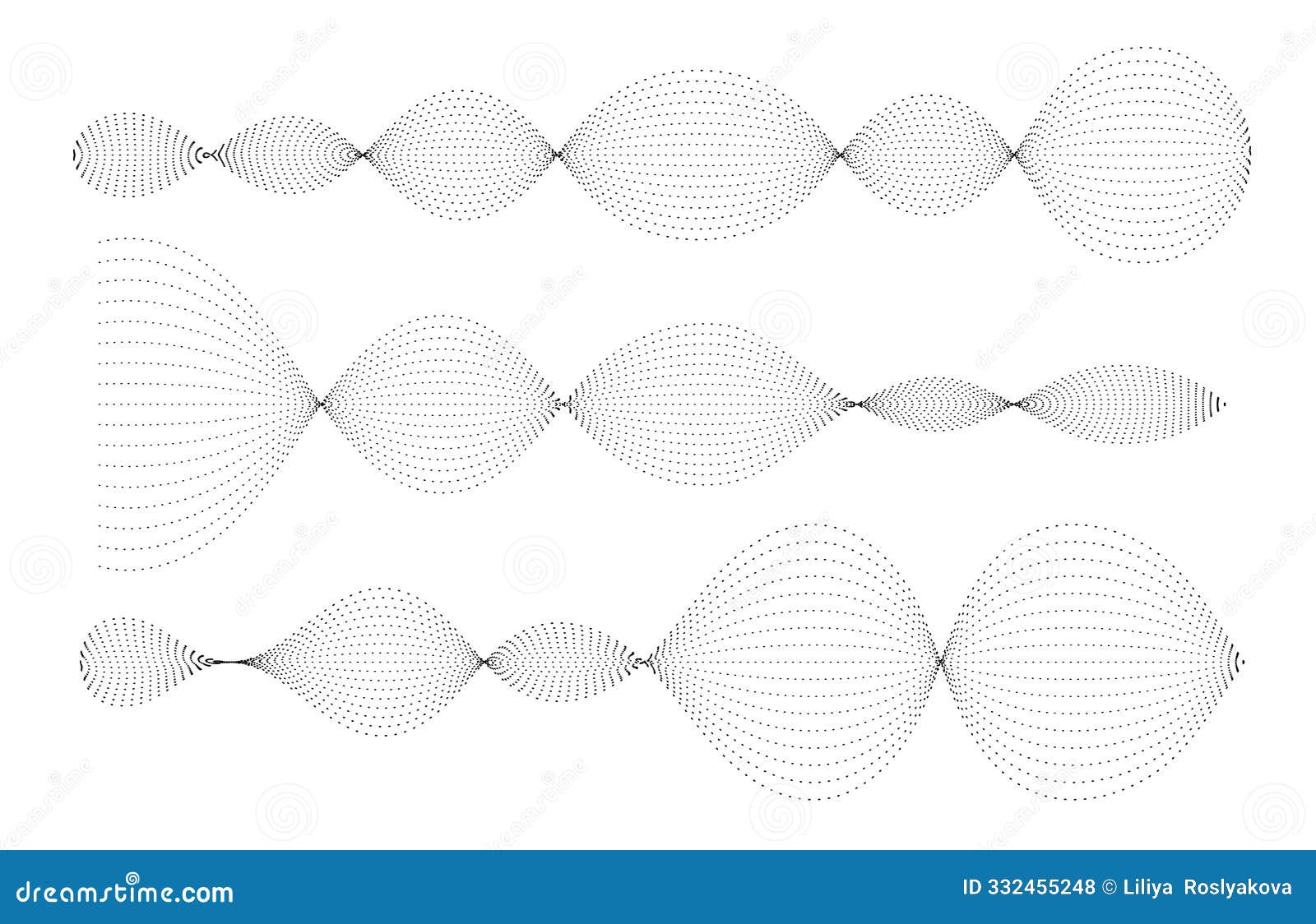 Set of Black Halftone Waves on White Background. Curve Shape with Small ...