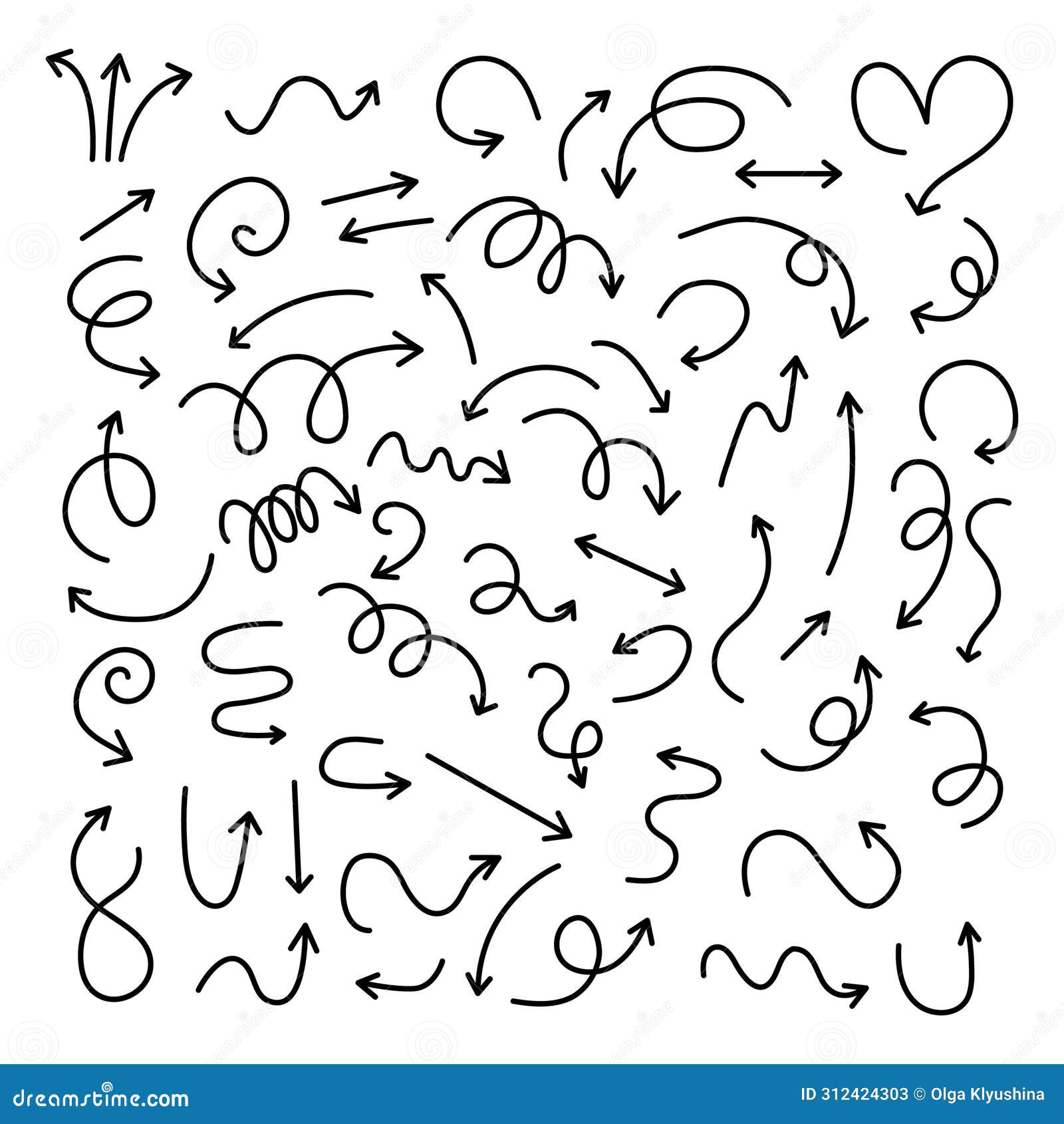 Set of Black, Hand Drawn, Doodle Spiral Arrows. Stock Vector ...