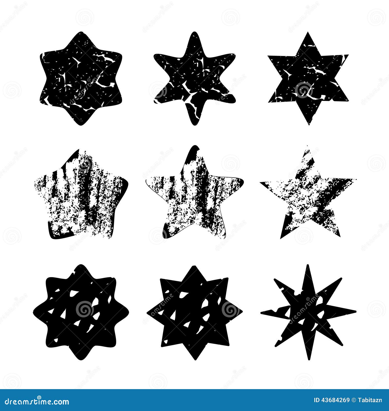 Set of Black Hand Drawn Isolated Stars, Stock Vector - Illustration of ...