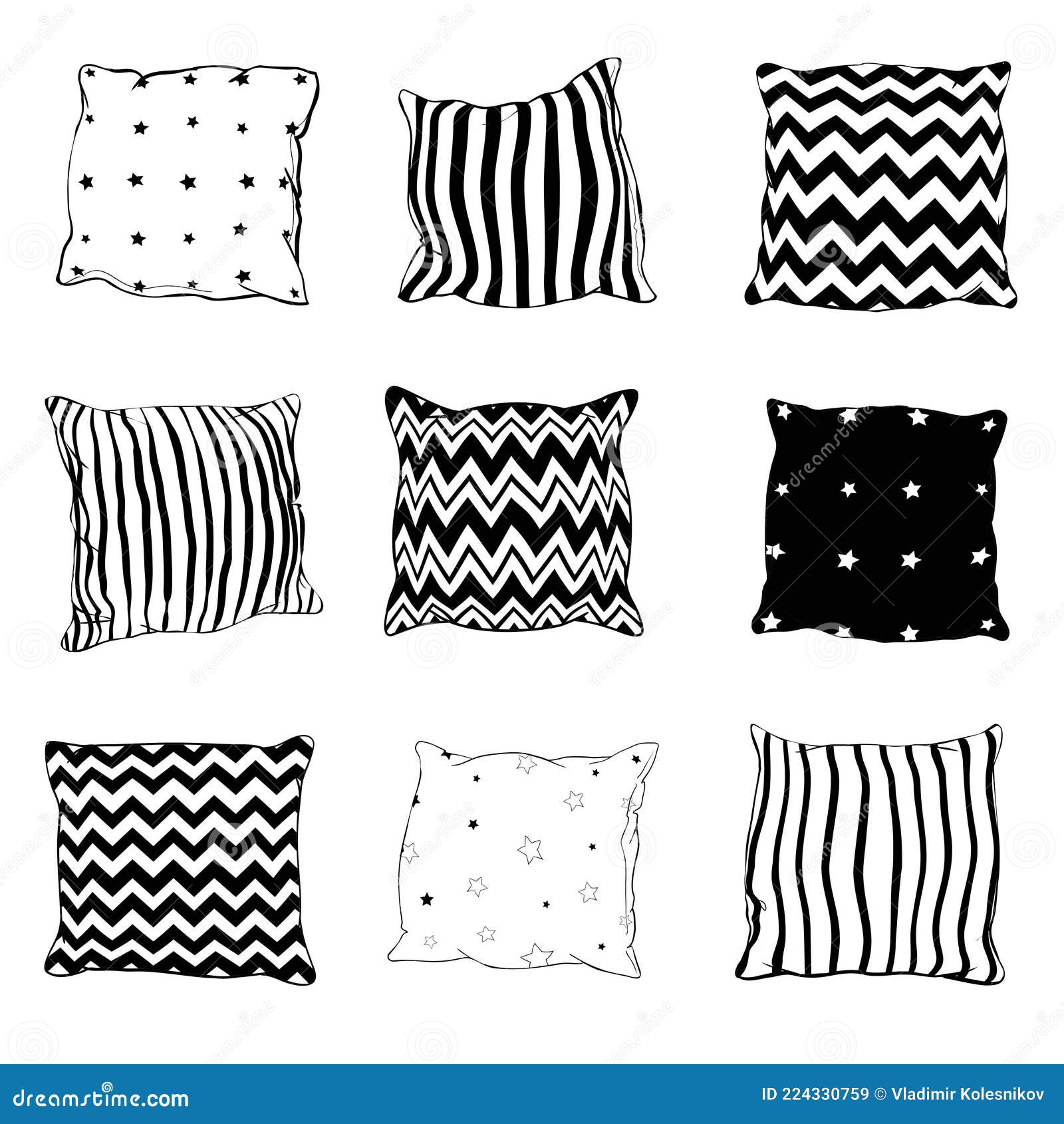 Set Of Black Hand-drawn Sketch Style Pillows - One, Two, Stack Of Four ...