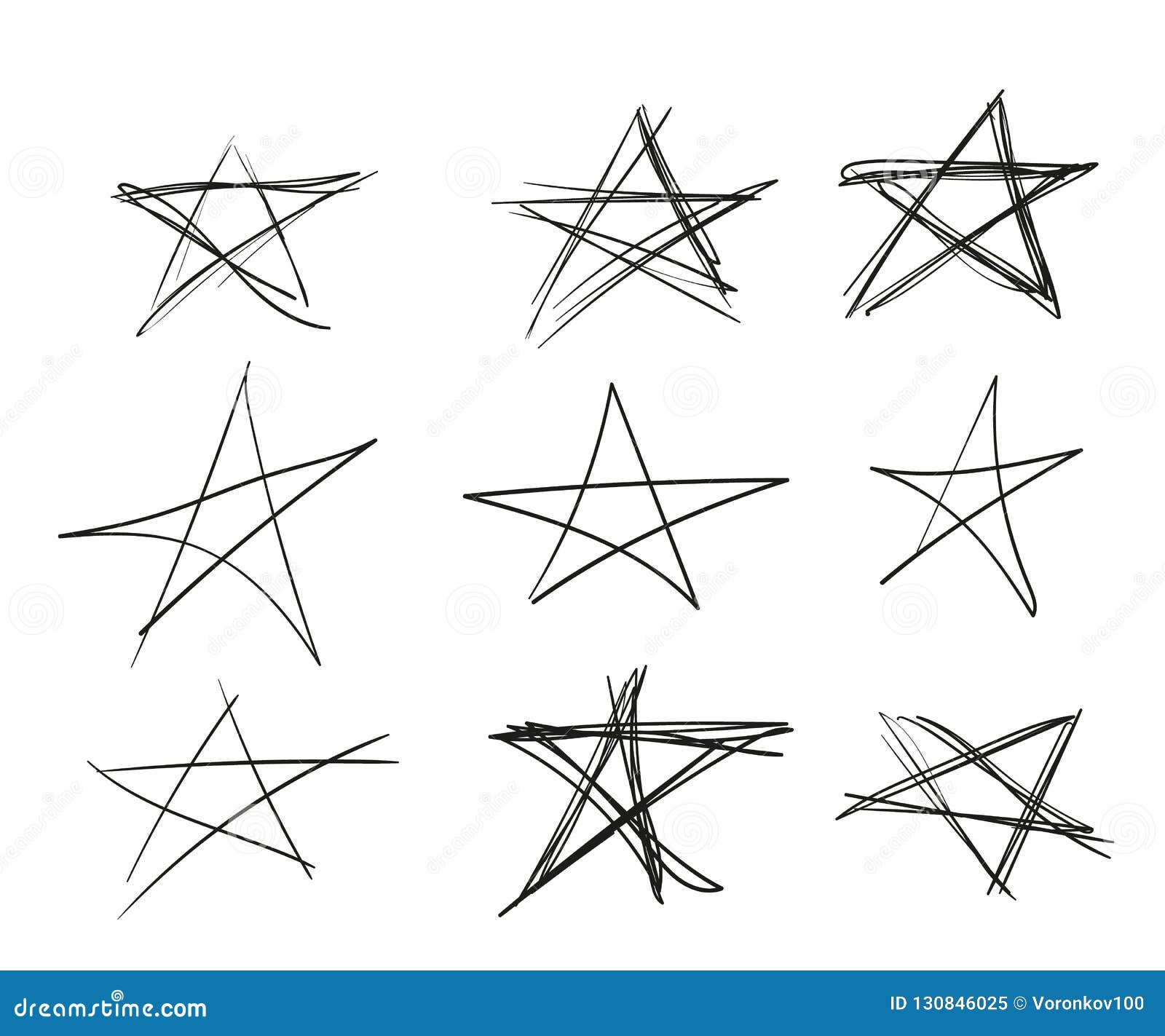 Set of Black Hand-drawn Stars with Different Line Thickness, Sketch ...