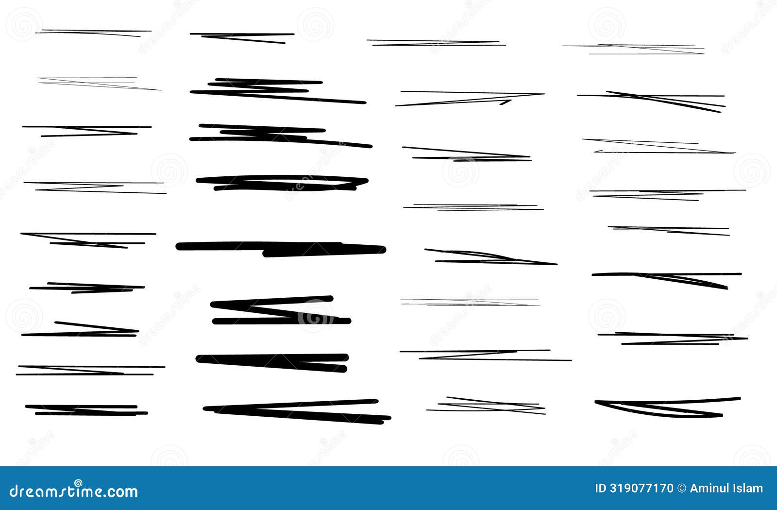 Set of Black Hand Drawn Underline Art, Different Highlight Lines Vector ...