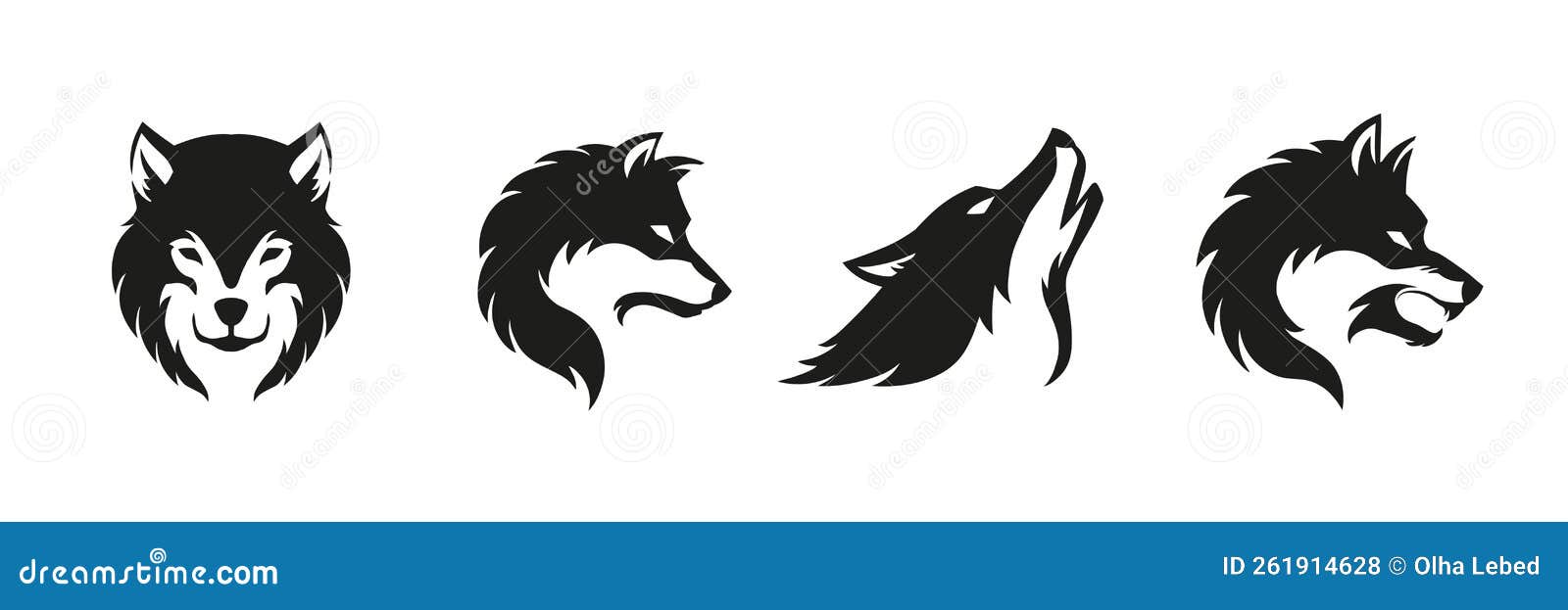 Set of Black Head Wolf Logo Stock Vector - Illustration of wild ...