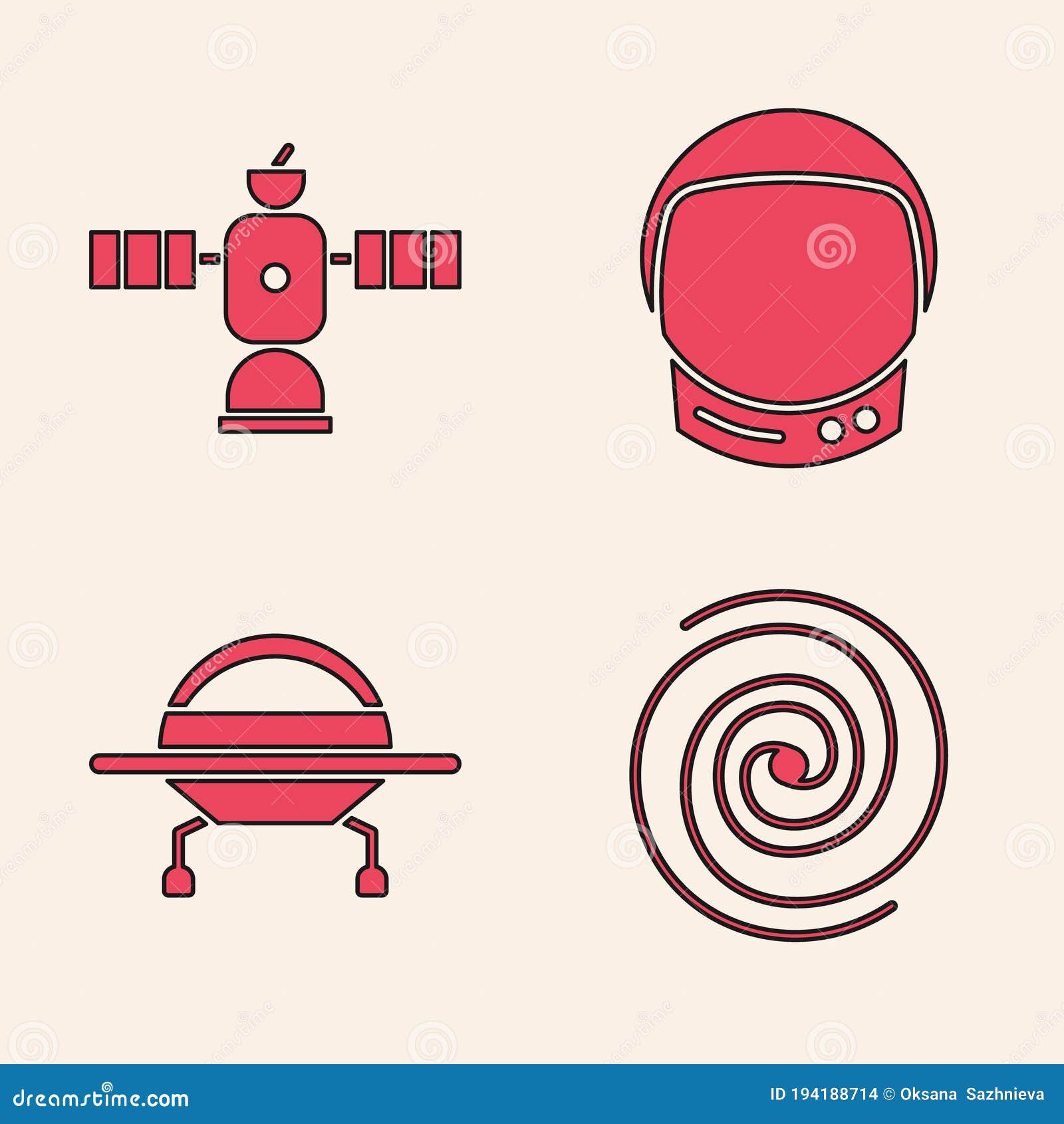 Set Black Hole, Satellite, Astronaut Helmet and UFO Flying Spaceship ... Set Black Hole, Satellite, Astronaut Helmet and UFO Flying Spaceship ...