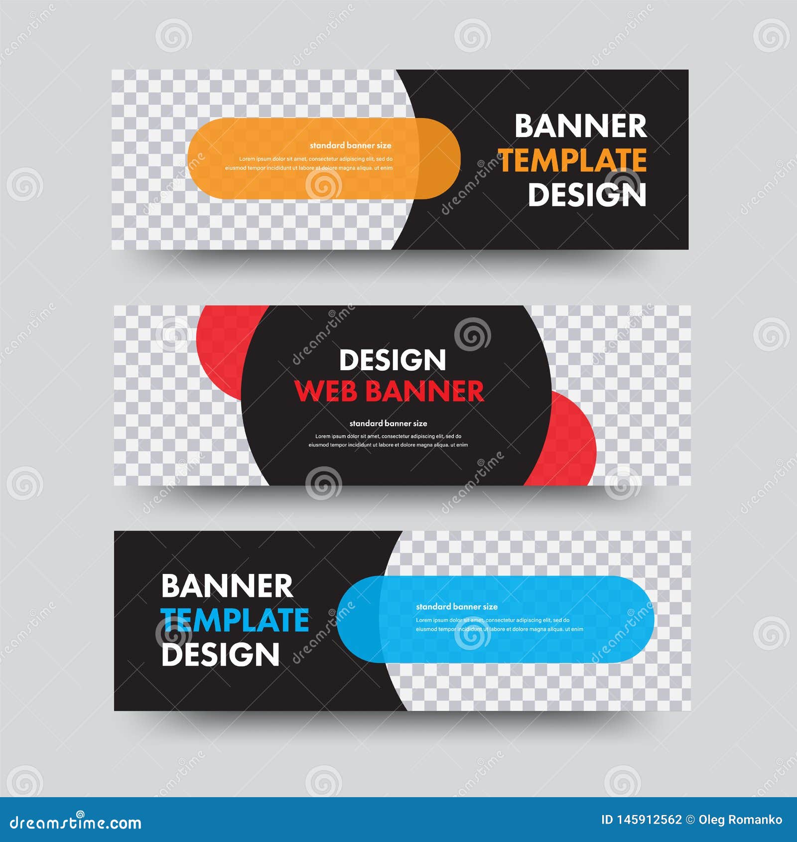 Set of Black Horizontal Web Banners with a Place for a Photo of Colored ...