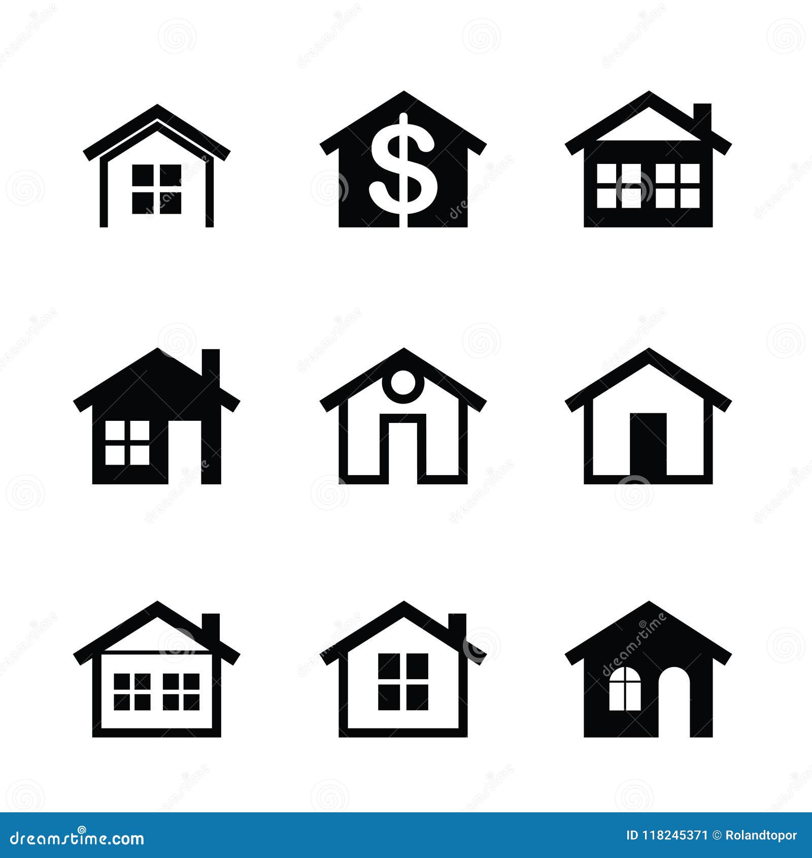 Set of Black House Icon. Vector Illustration. Stock Illustration ...