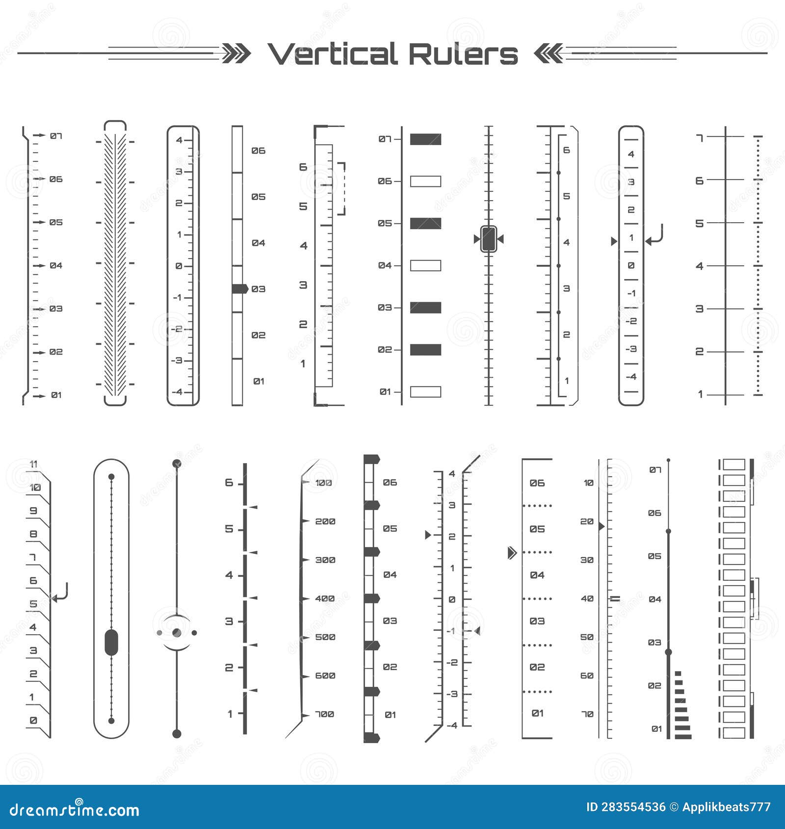 Set of Black Hud Vertical Rulers Infographic Elements. Futuristic User ...