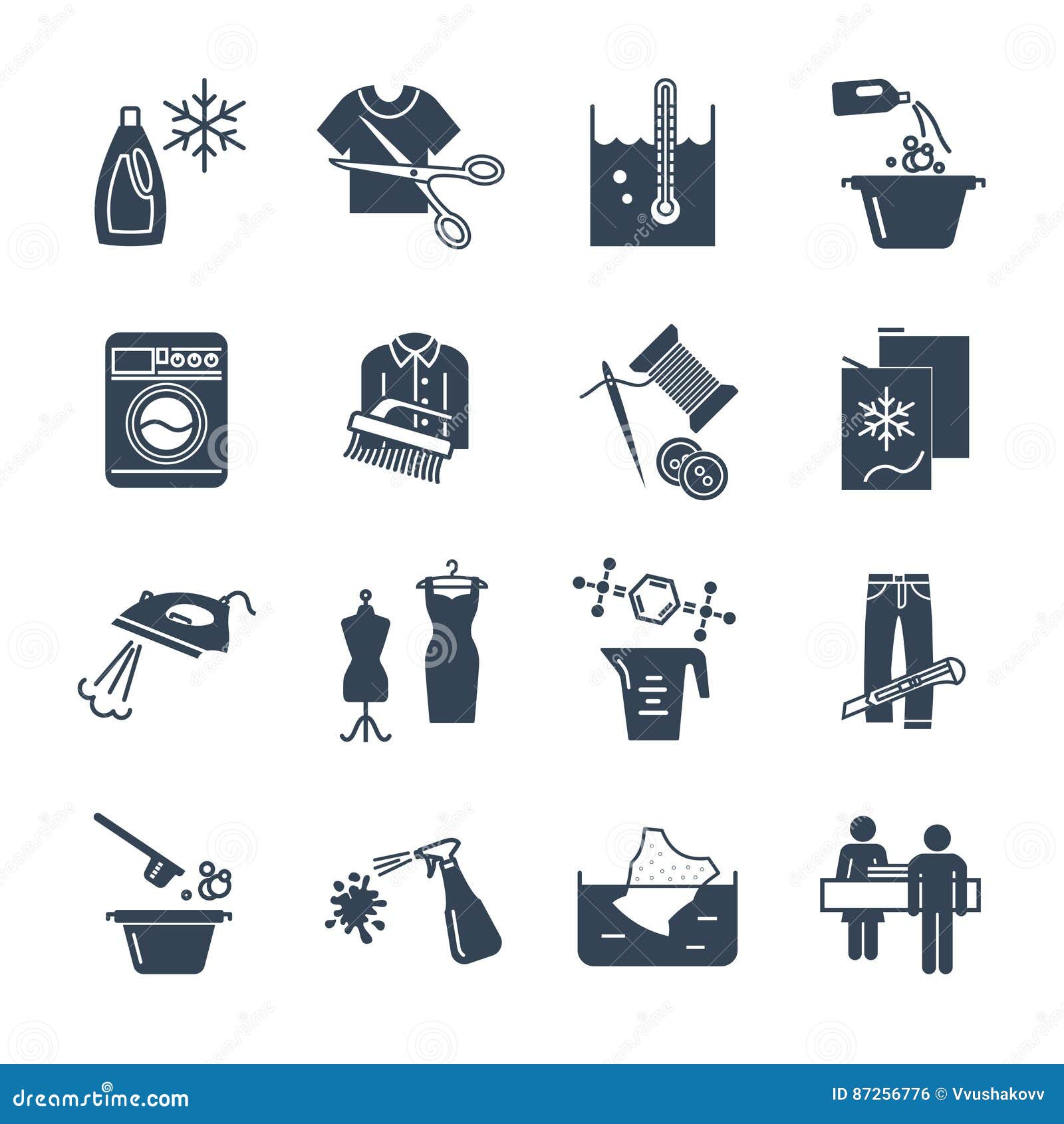 Set of Black Icons Dry Cleaning and Laundry Service Production Stock ...