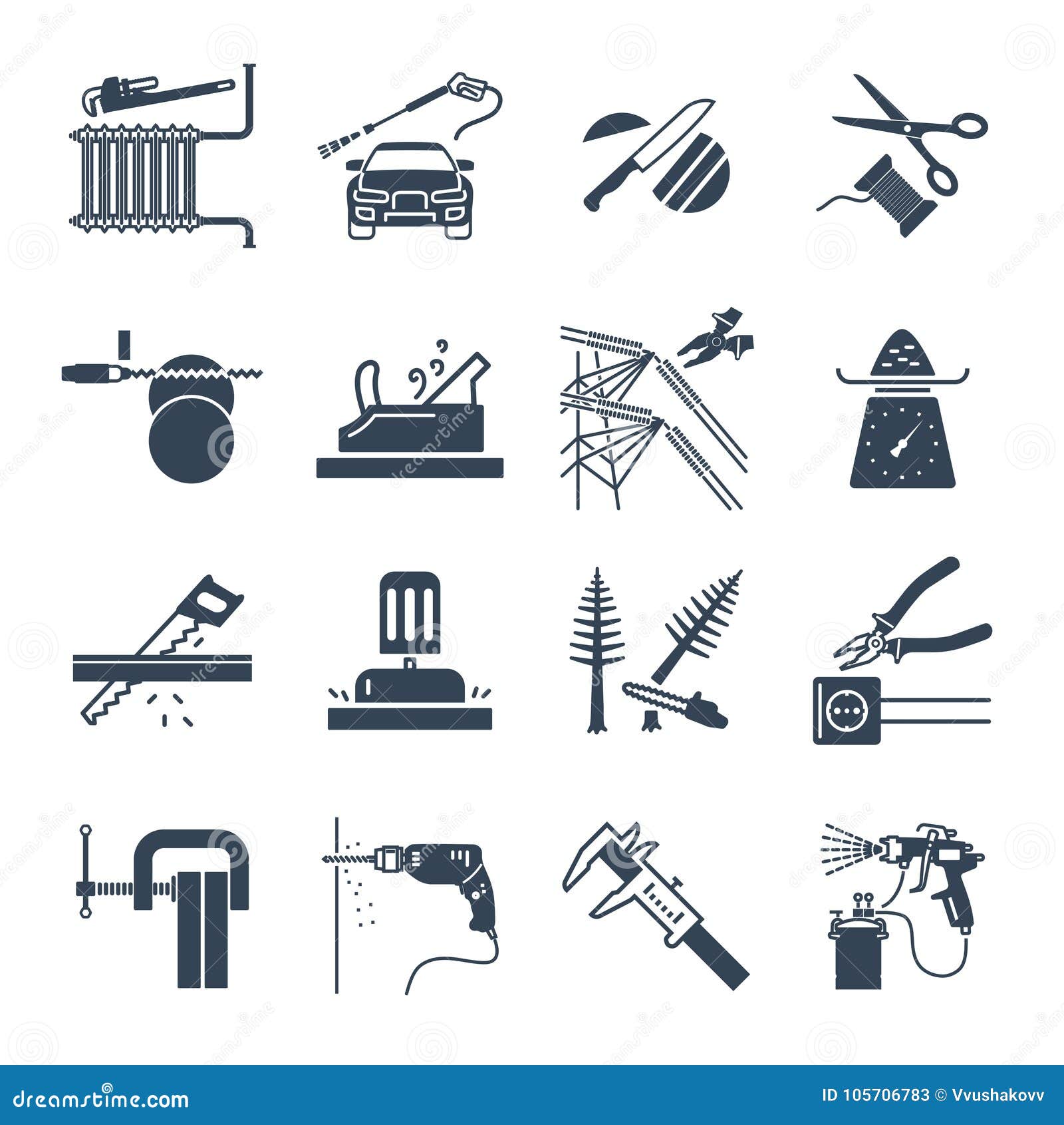 Set of Black Icons Electrical Hand Tool, Technology Stock Vector ...