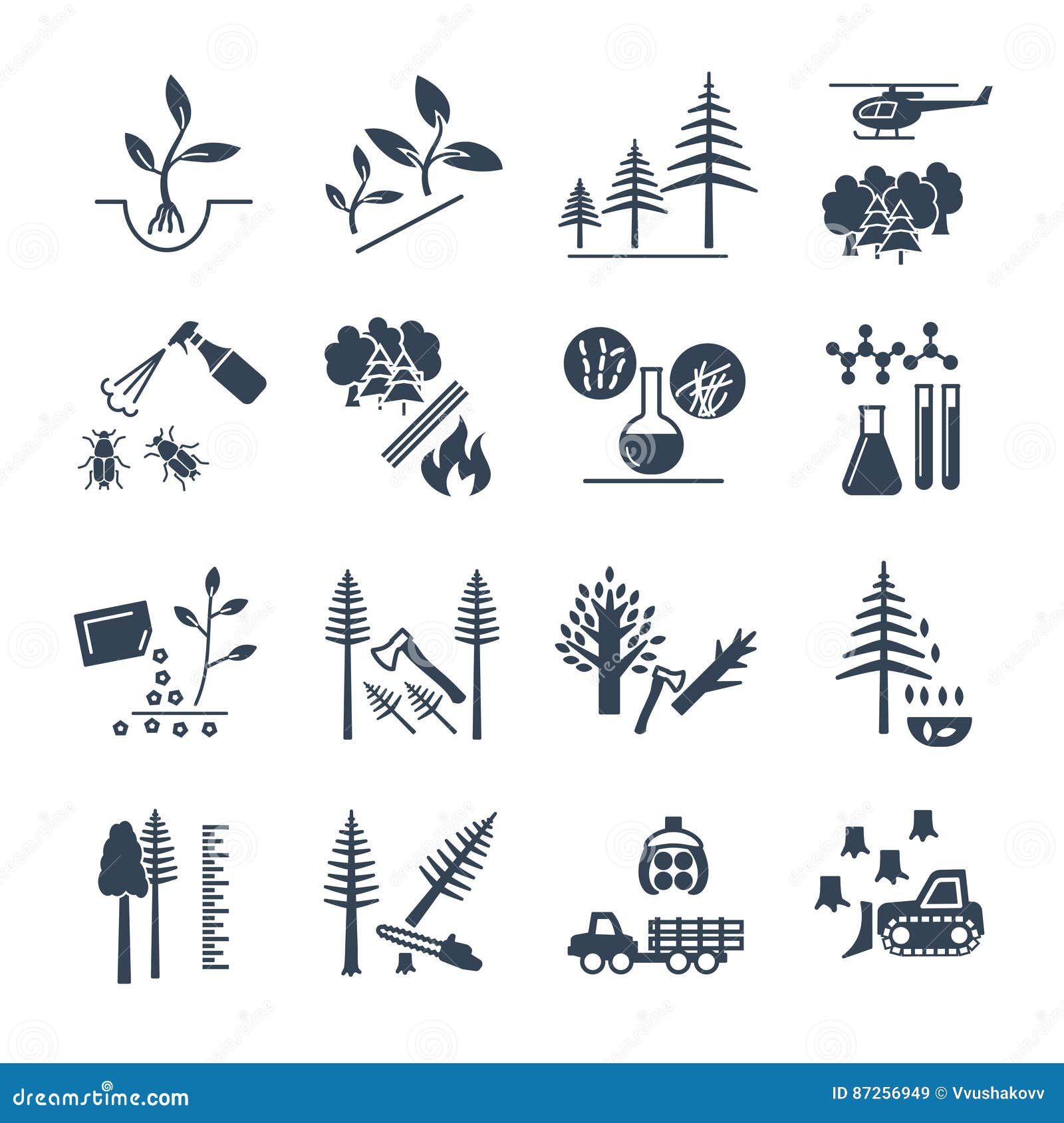 Set of Black Icons Forestry and Silviculture Production Stock Vector ...