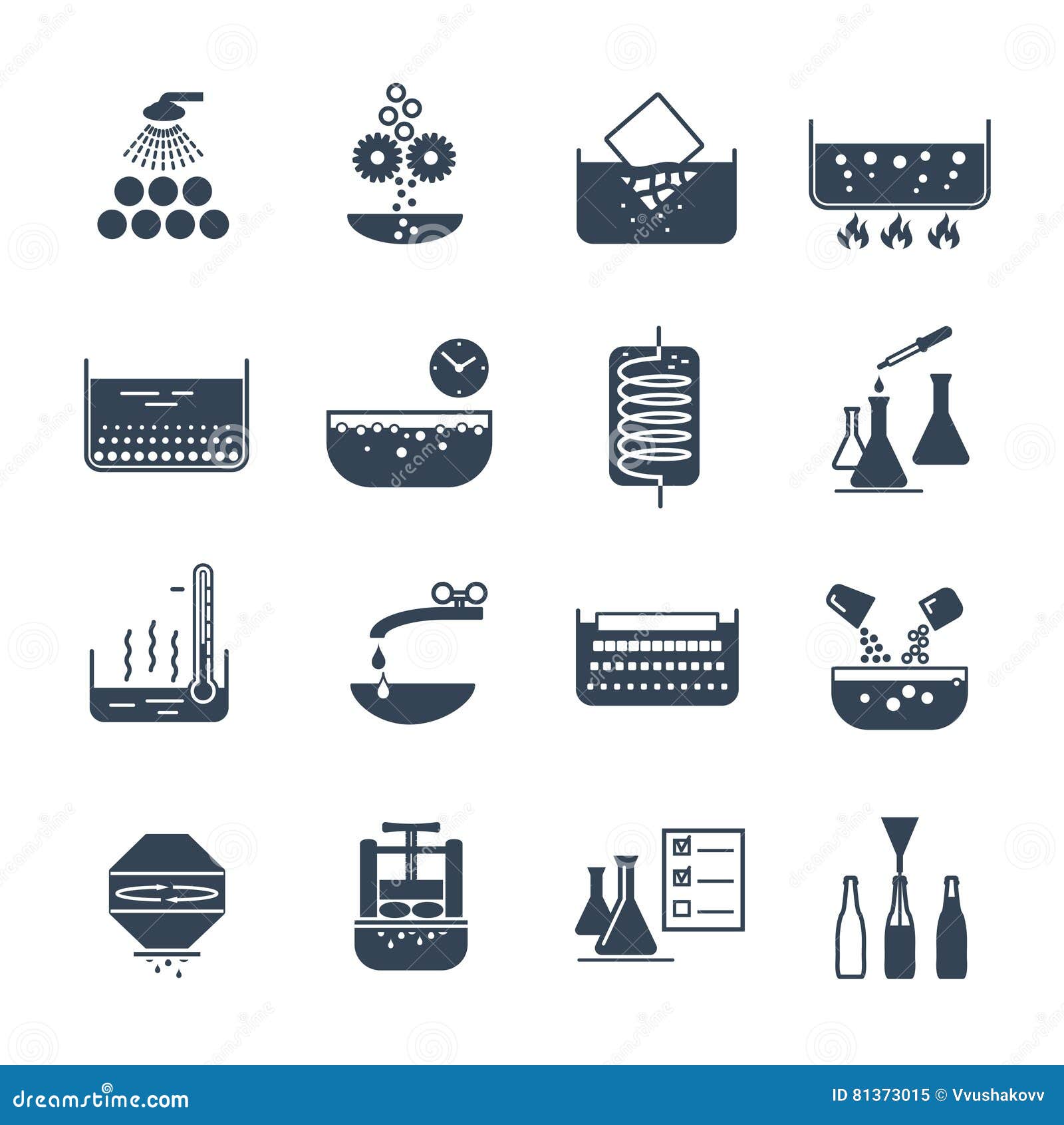 Set of Black Icons Manufacture of Beverages Production Stock Vector ...
