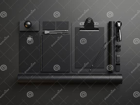 Set of Black Identity Elements on Black Paper Background Stock ...