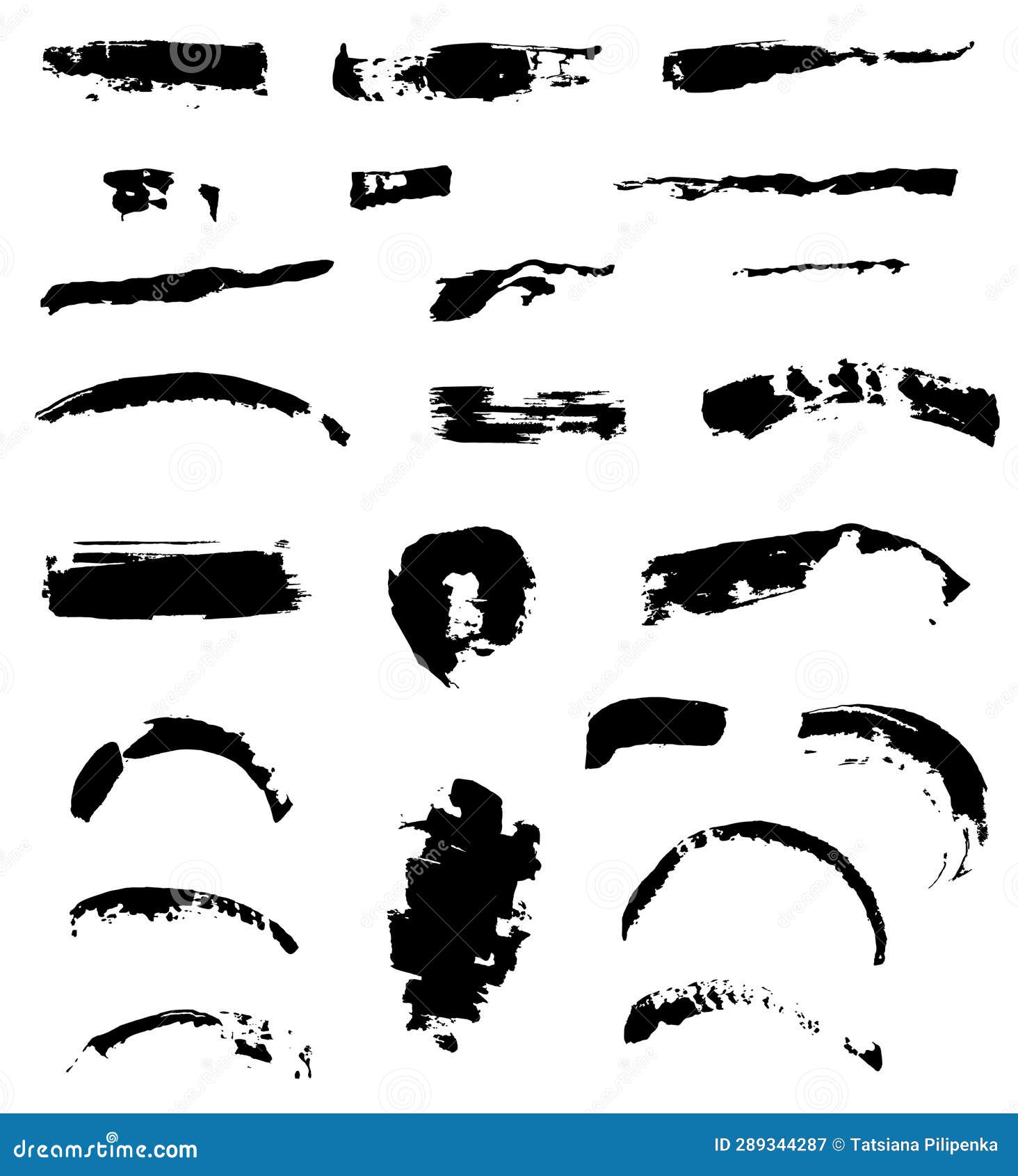 Set of black ink brush. stock illustration. Illustration of isolated - 289344287