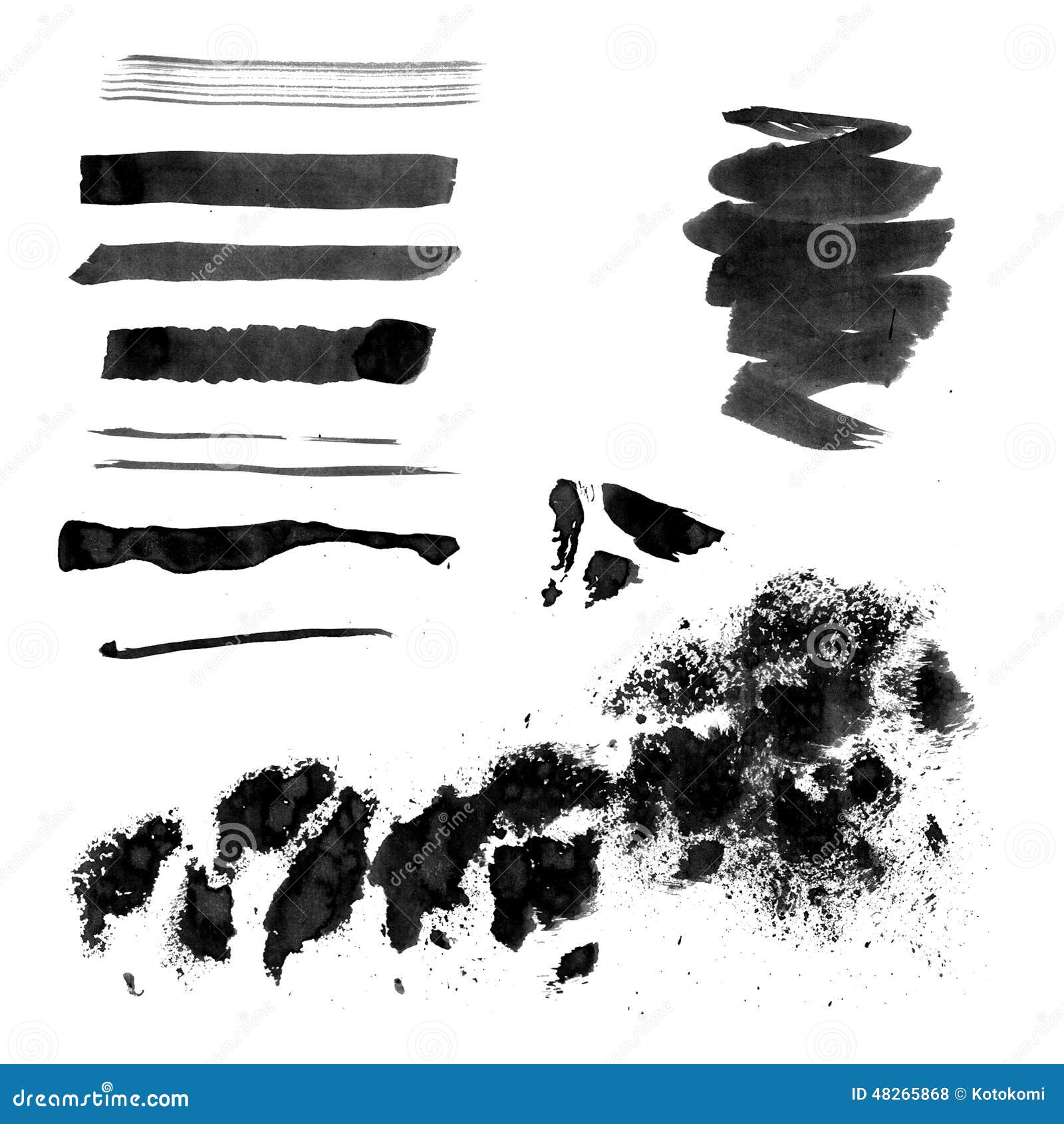 Set of Black Ink Brush Strokes and Splotches Stock Illustration ...