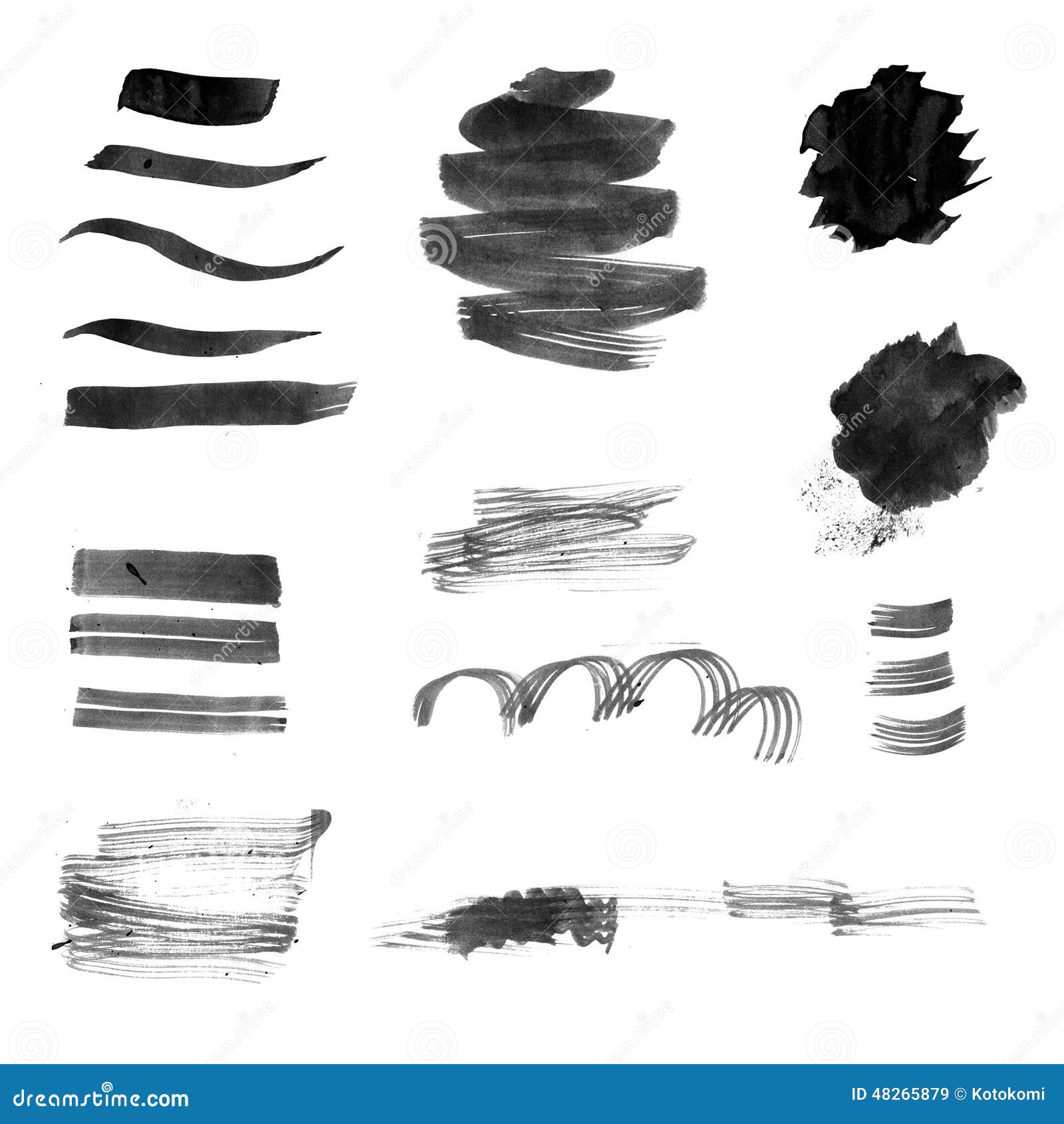 Set of Black Ink Brush Strokes and Splotches Stock Illustration ...