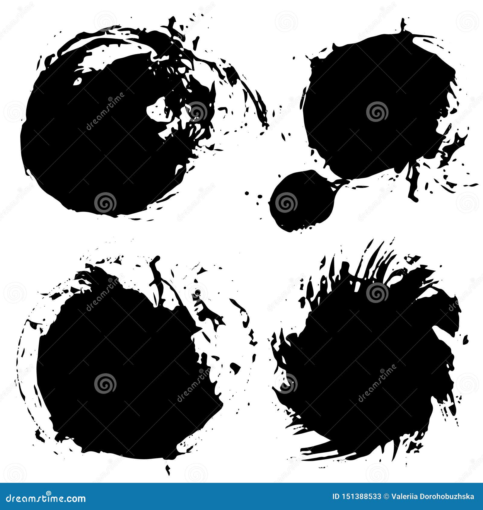 Set of Black Ink Vector Stains Stock Vector - Illustration of brush ...