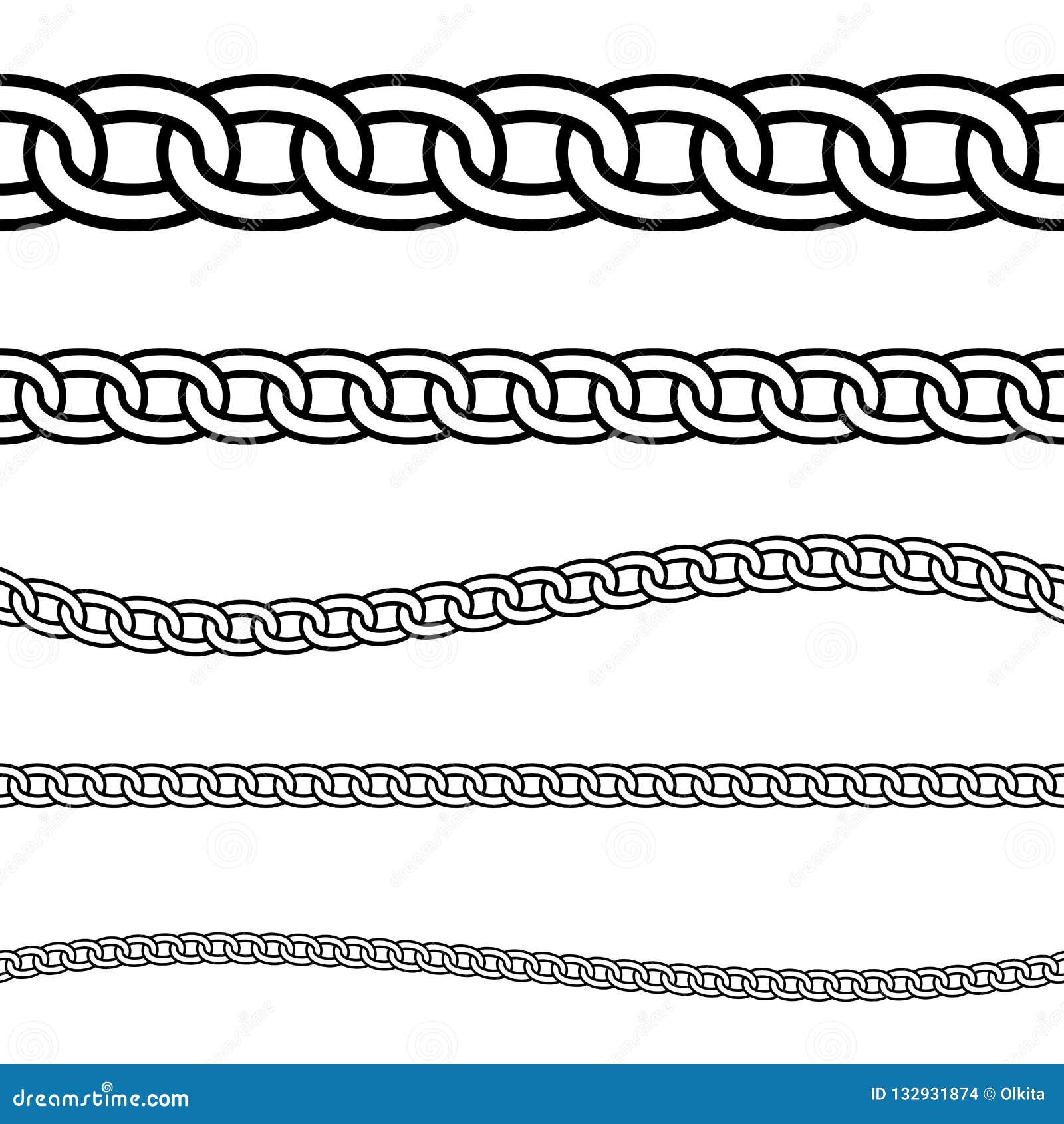 Set of Black Isolated Outline Chains on White Background. Seamless ...